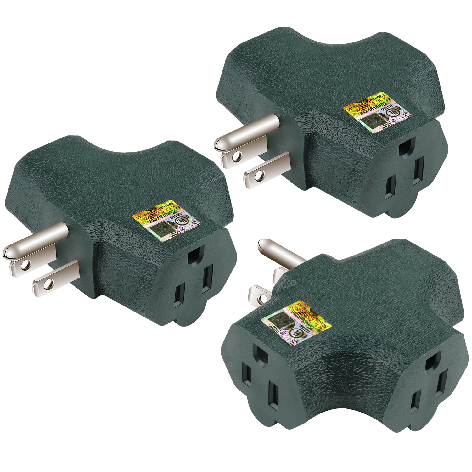 3-Outlet Grounding Adapter, Plug Extender, Heavy-Duty Grounded Power ...