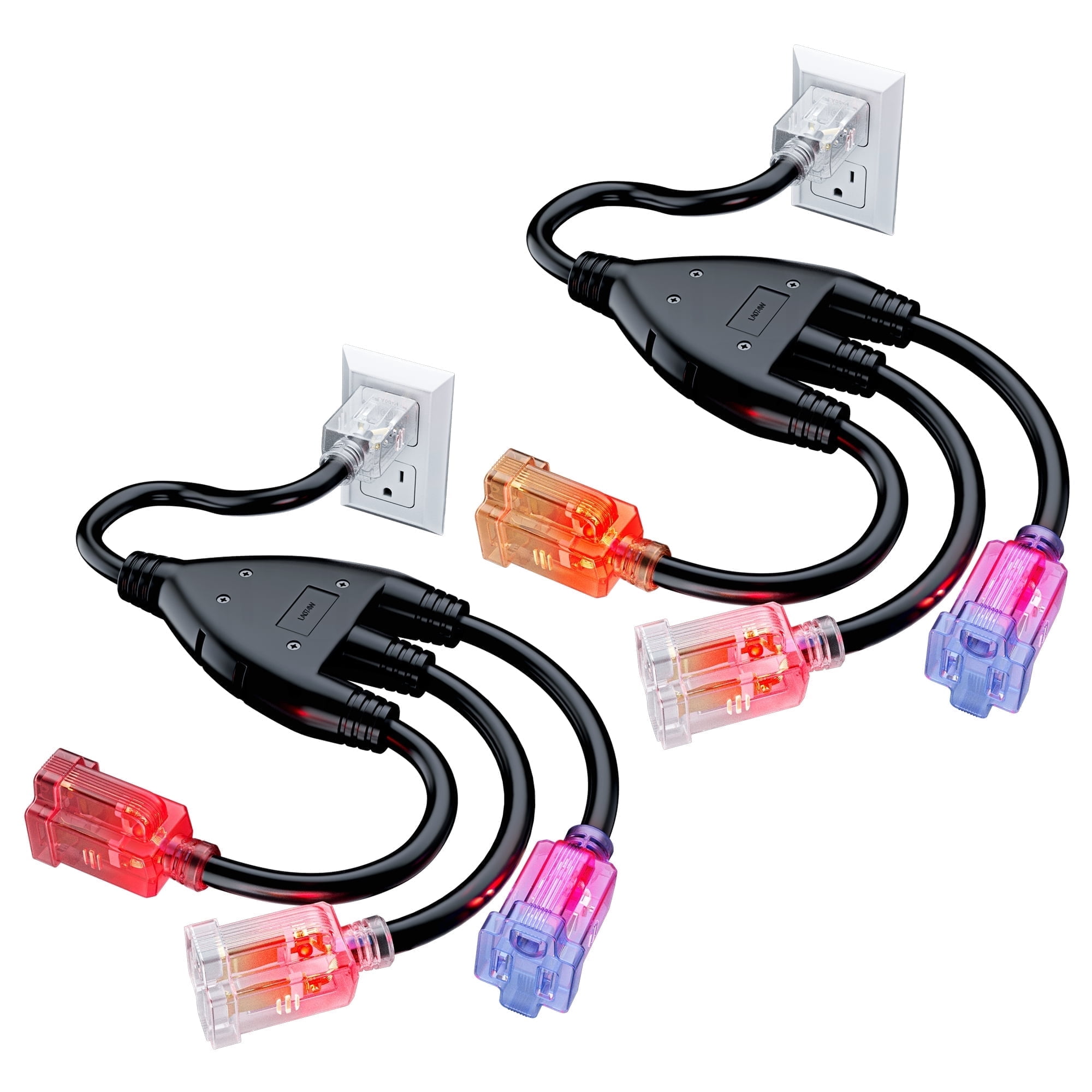 3 Outlet Power SJTW Extension Cord Splitter 1.5 Feet, Clear Blue Red ...