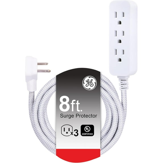 3-Outlet Power Strip Sur Protector 8 Ft Braided Extension Cord with ...