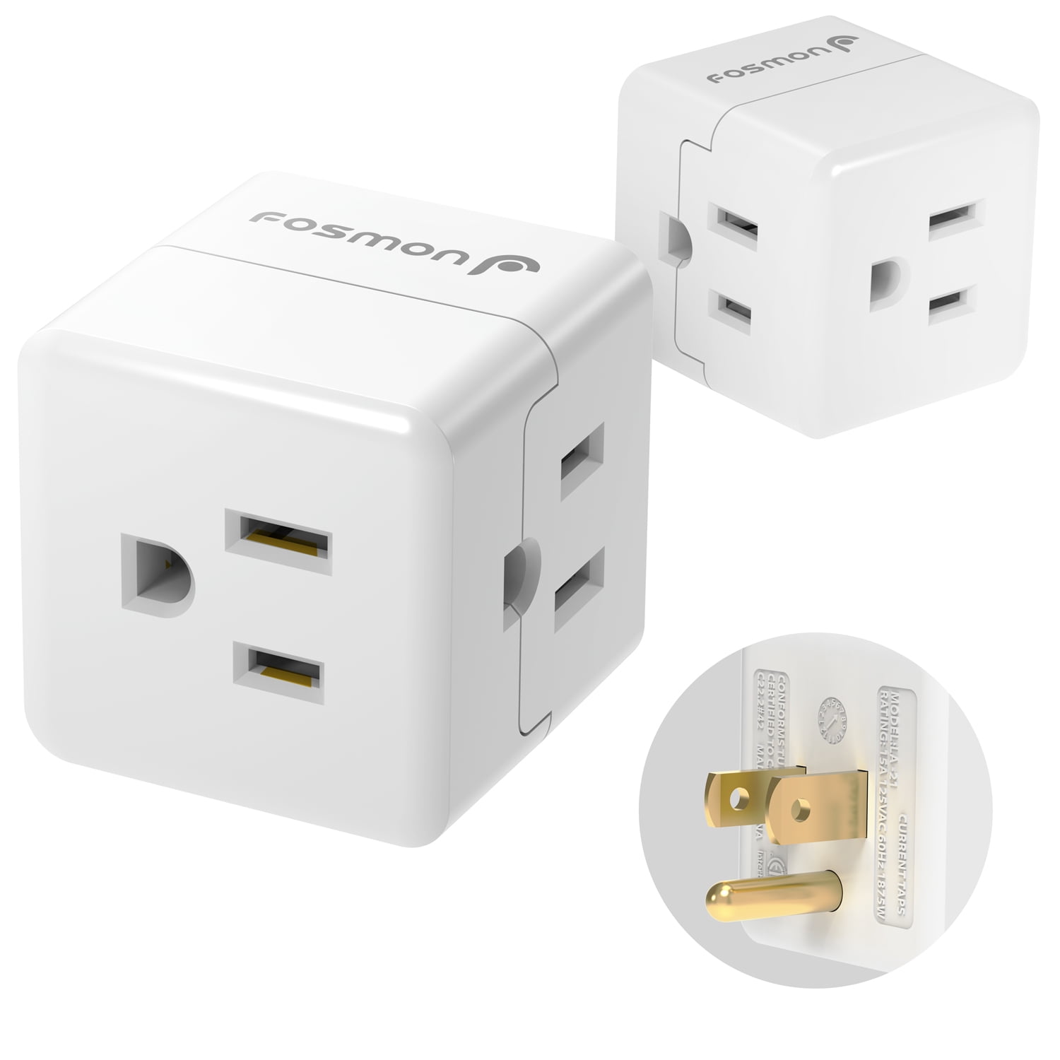 3 Outlet Wall Adapter Tap, Fosmon 3-Prong Portable Travel Mini Plug ...