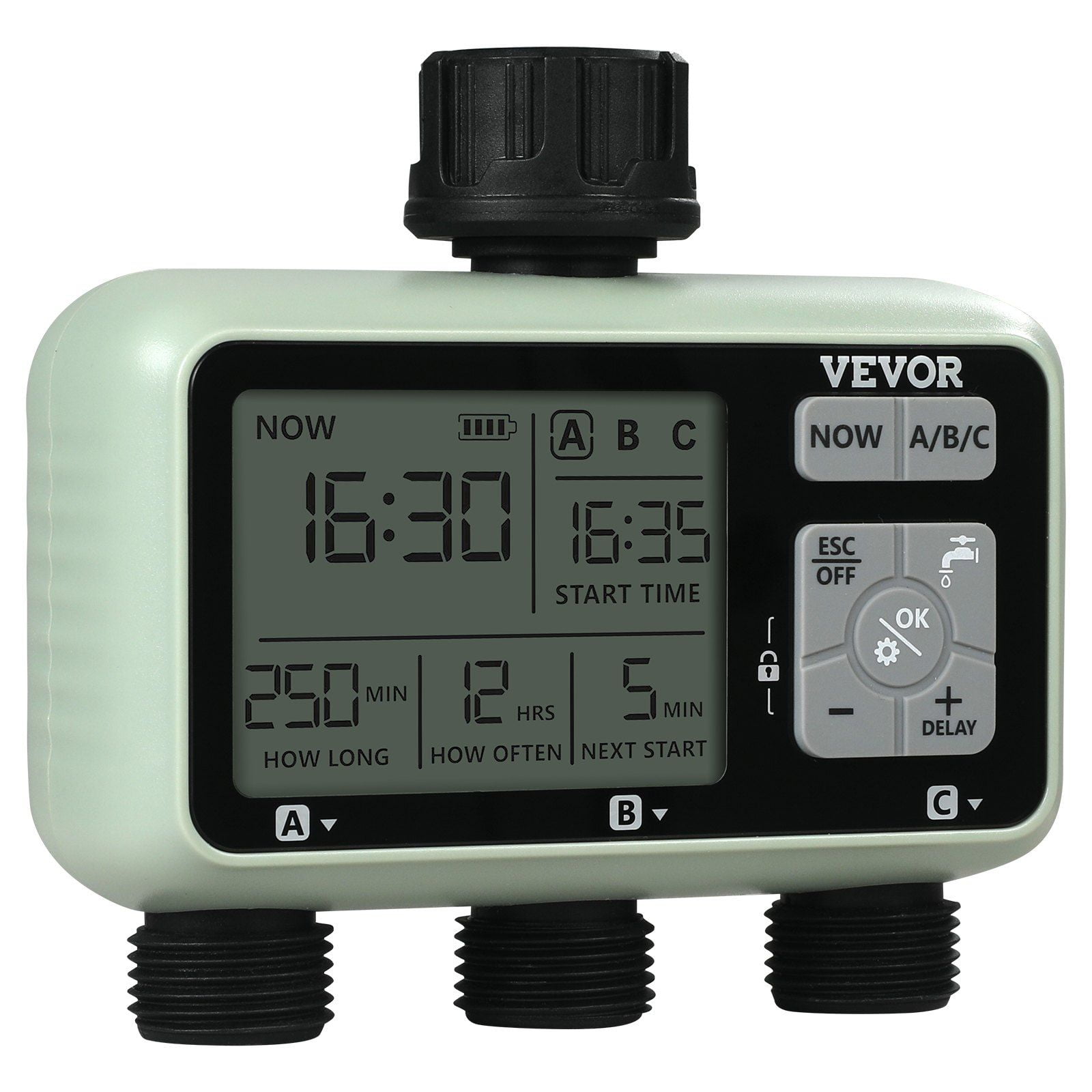 3 Outlet Water Timer with 3 Independent Zones LCD Display Rain Delay ...