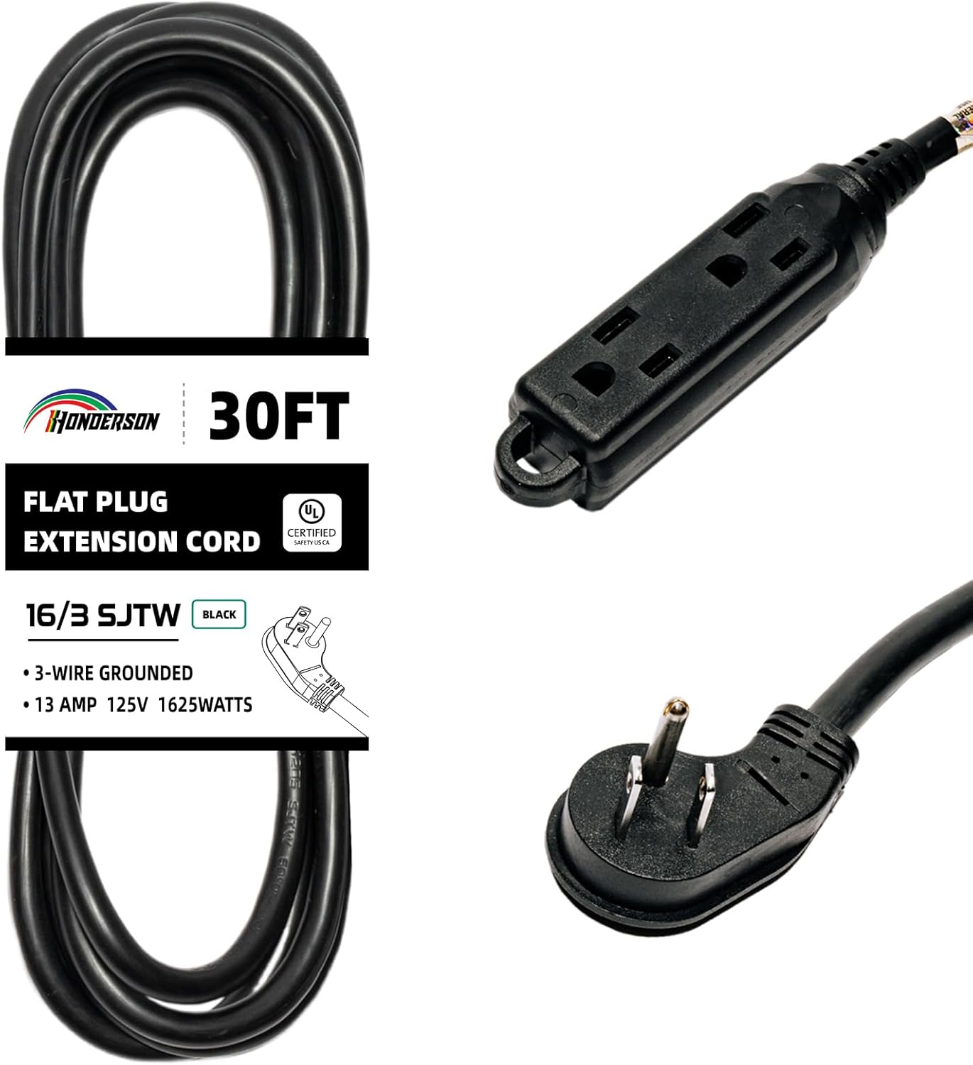 3-Outlets Flat Plug Indoor Extension Cord Outlet Extender, UL Listed ...