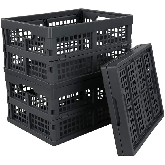 3-PACK 15 L Plastic Stacking Folding Storage Crates, Stackable ...
