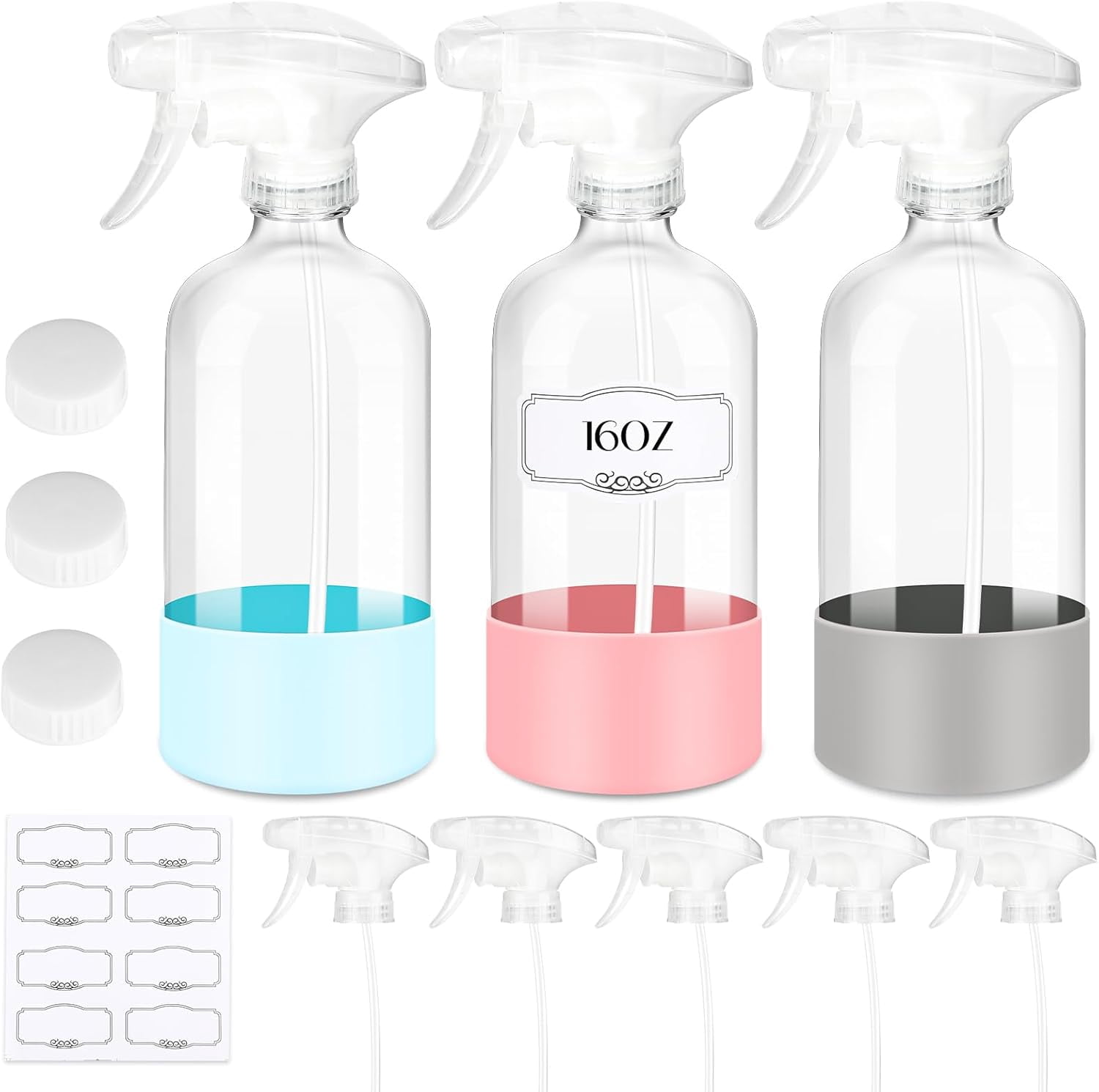 3 PACK/16 OZ Glass Spray Bottles with Upgraded Adjustable Spray Nozzle ...