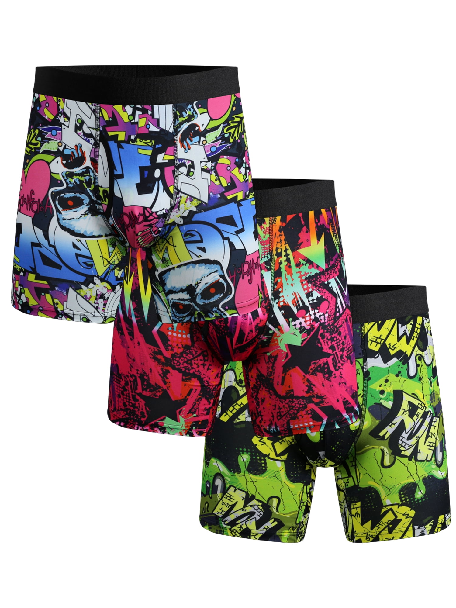 3 PACK Big and Tall Mens Boxer Briefs Scrawl Print Plus Size Underwear ...