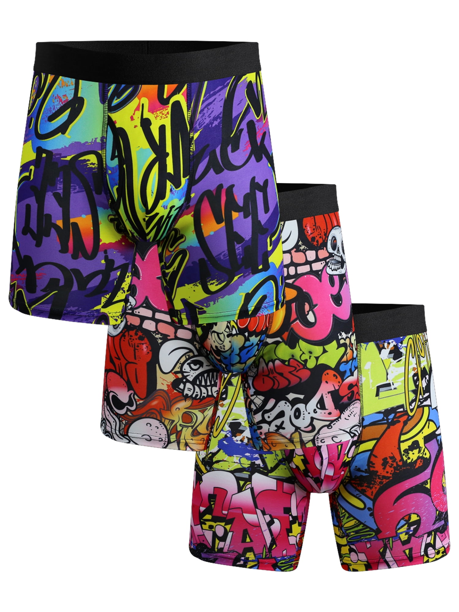 3 PACK Big and Tall Mens Boxer Briefs Scrawl Print Plus Size Underwear ...
