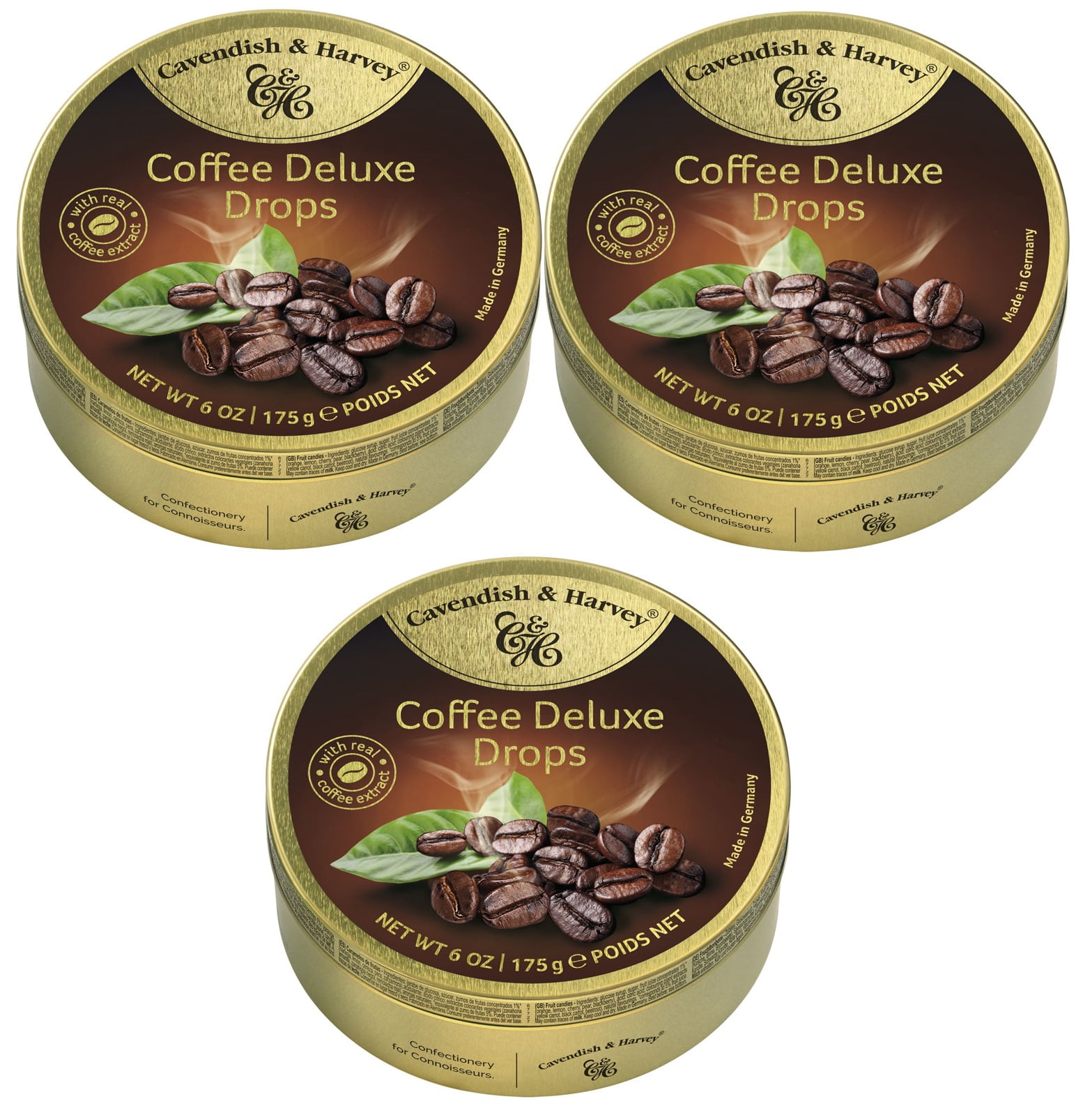 3 PACK - CAVENDISH & HARVEY Coffee Deluxe Hard Candy Drops 6 oz/ 175g ...