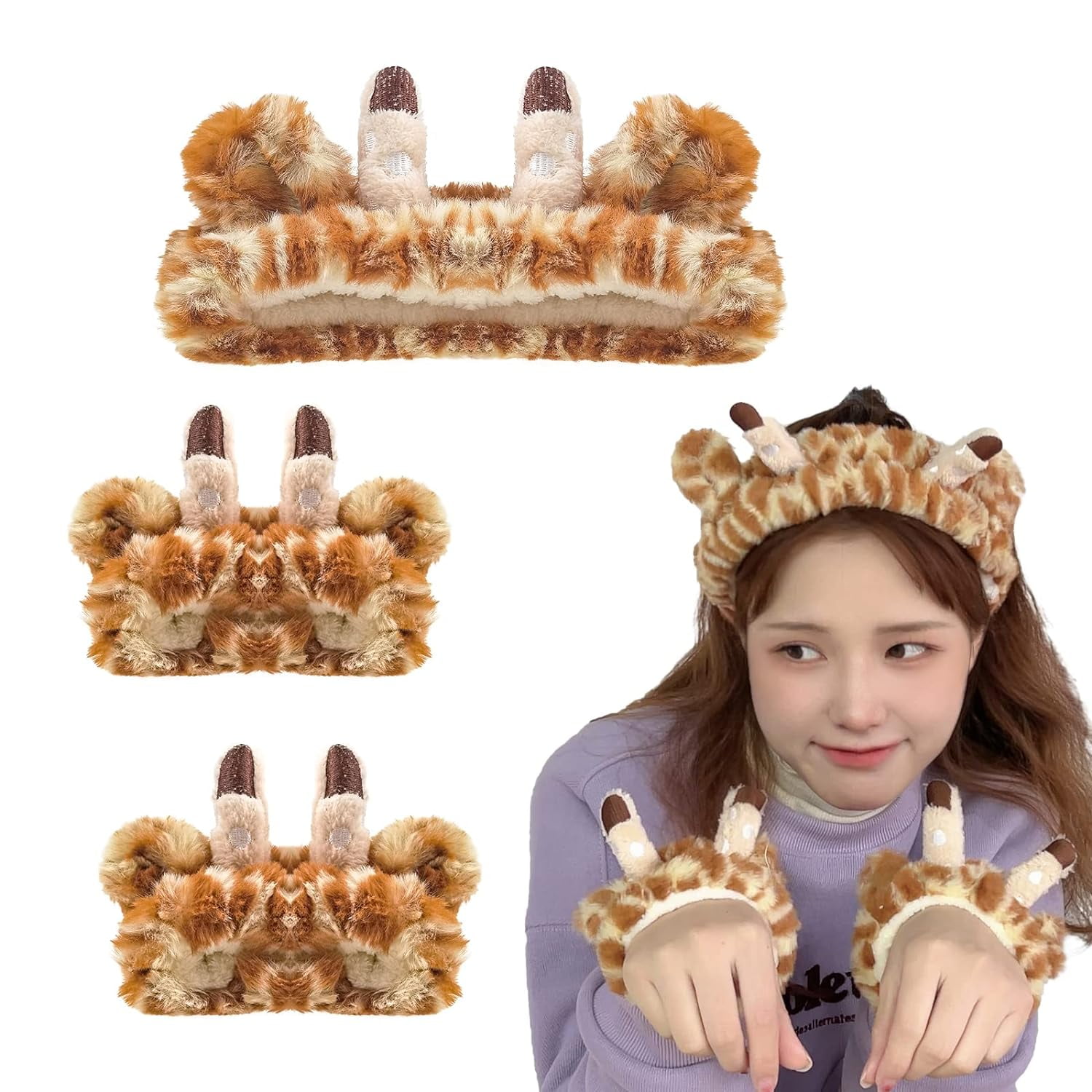 3 PACK Giraffe Spa Headband and Wristband Set Makeup Headband Skincare ...