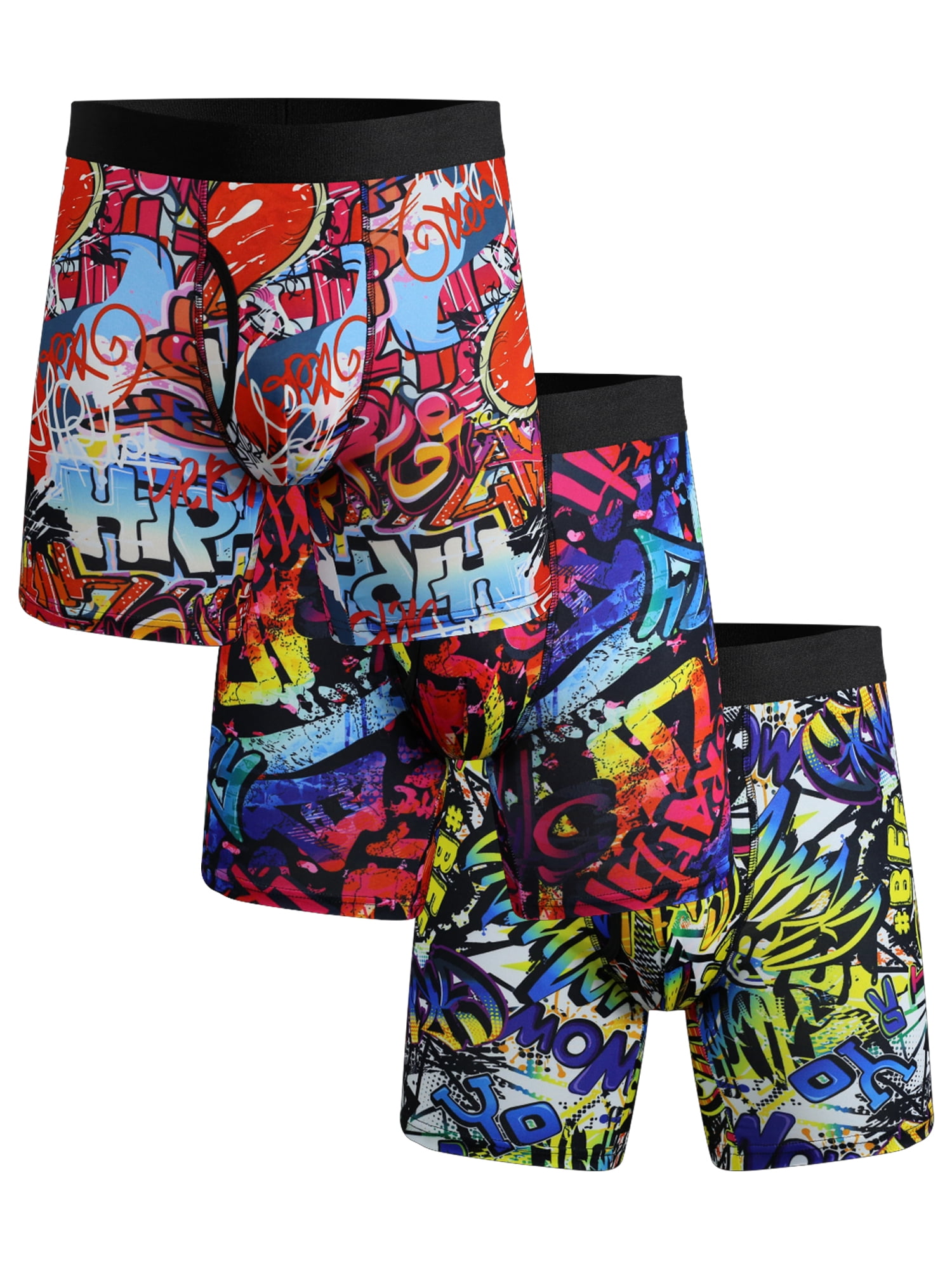 3 PACK Big and Tall Mens Boxer Briefs Scrawl Print Plus Size Underwear ...