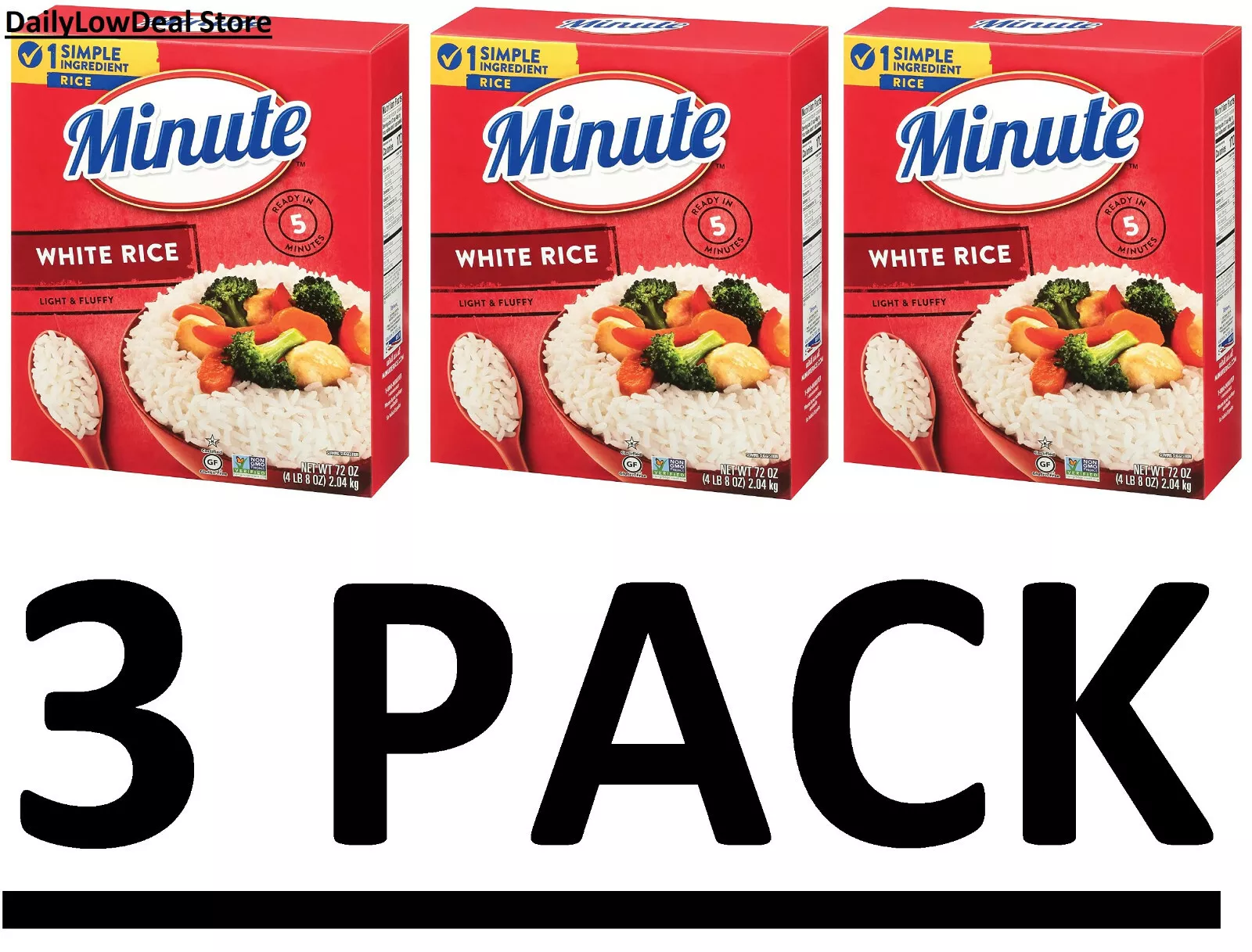 3 PACK - Minute Instant White Light Fluffy Long Grain Rice 72 oz Total ...