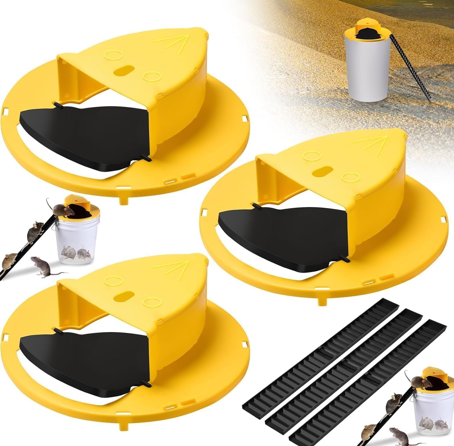 3 PACK Mouse Trap Bucket- 5 Gallon Bucket Lid Mouse Rat Trap ...