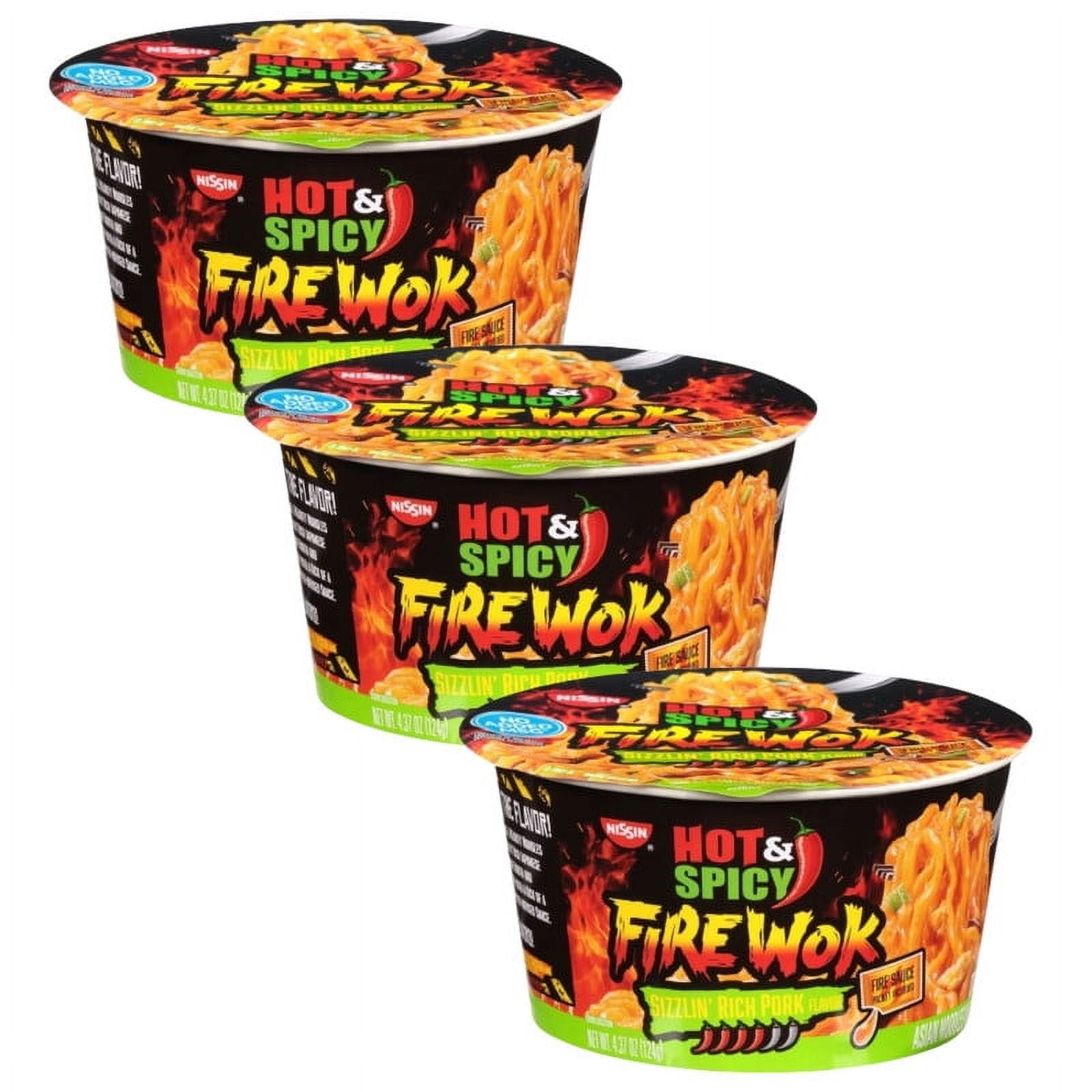 (3 PACK),Nissin Hot & Spicy Fire Wok Sizzlin' Rich Pork Flavor Asian ...