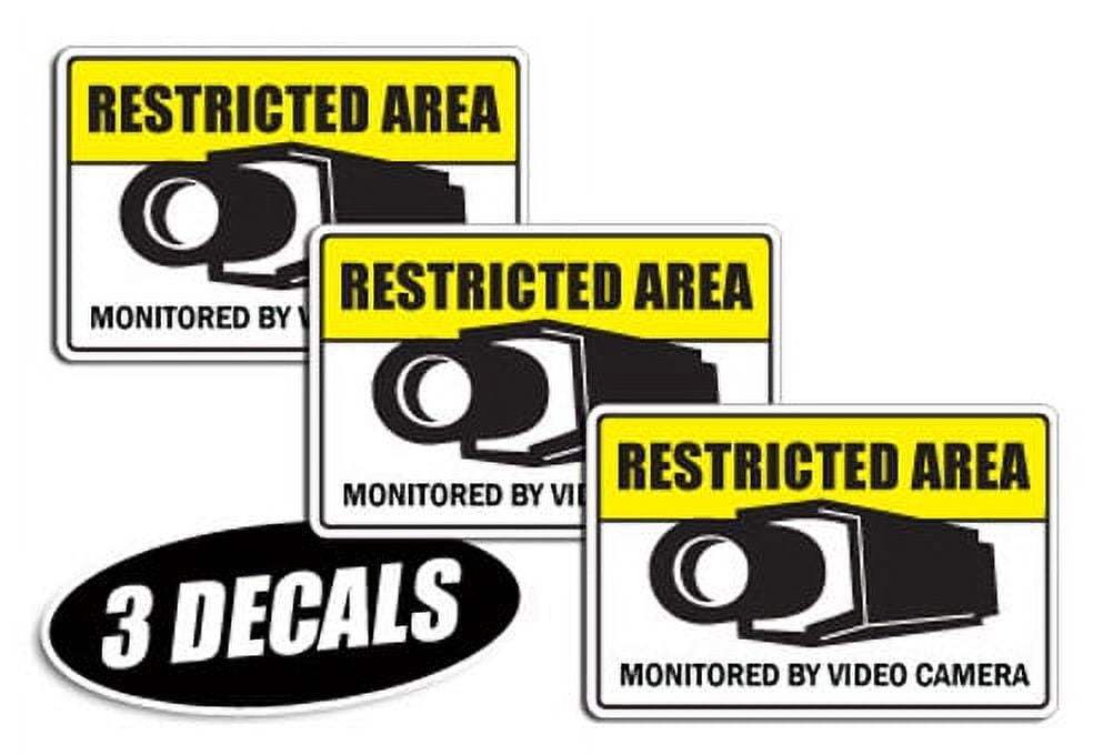 3 PACK - RESTRICTED AREA DECALS sticker decal video warning label door ...