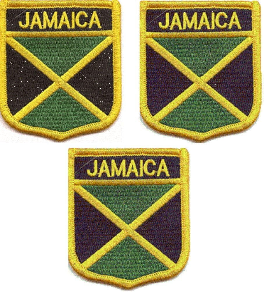 3 PACK SET of Jamaica Shield Flag Patches, Jamaican Embroidered Iron On or Sew On Country Flag ...