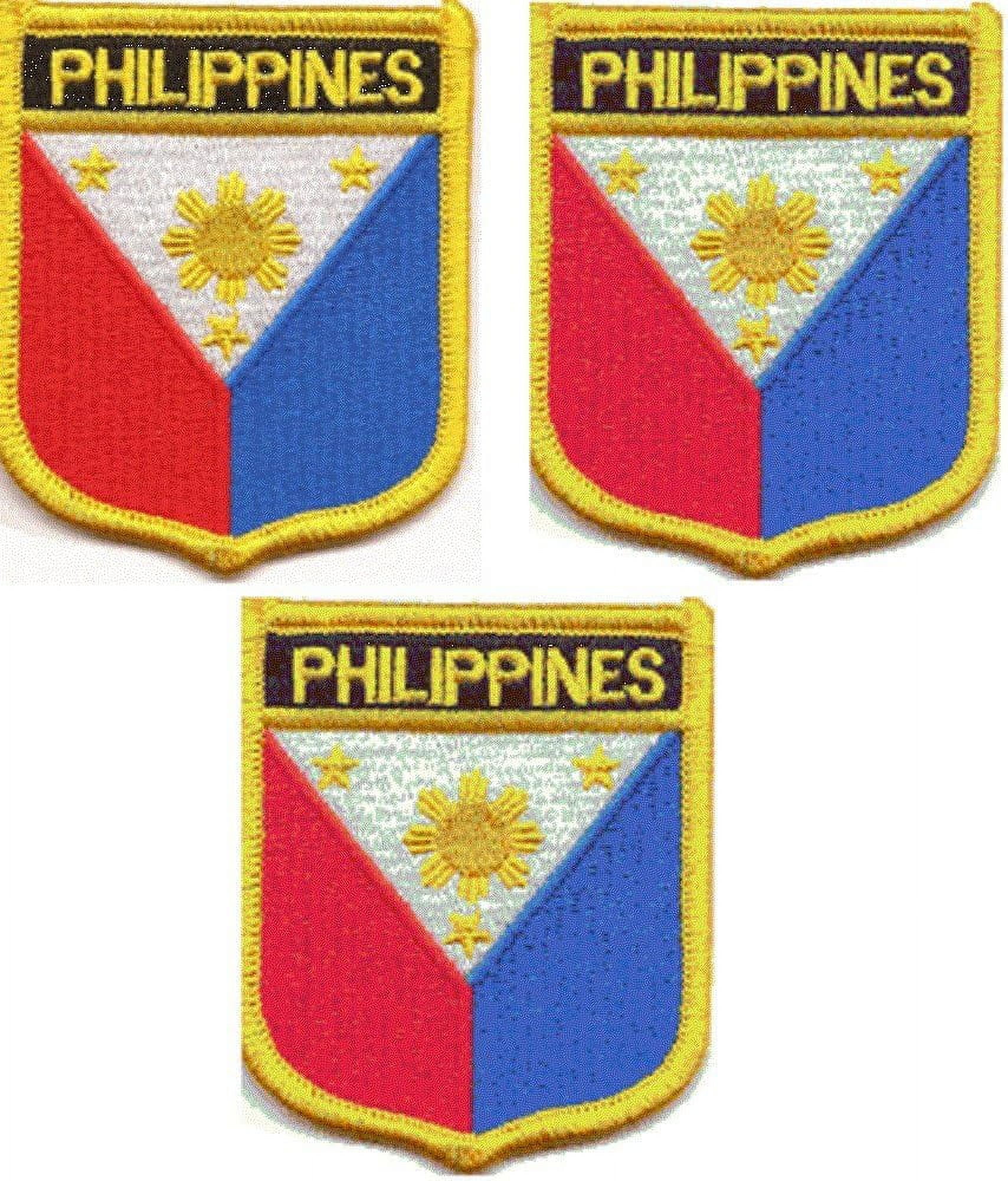 3 PACK SET of Philippines Shield Flag Patches, Filipino Embroidered Iron On or Sew On Country ...