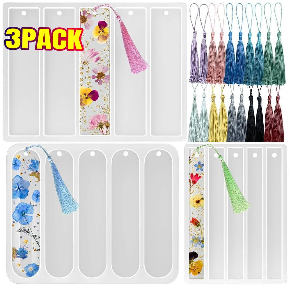 3 PACK Shiny Bookmarks Silicone Mold with 20 Pcs Tassels, Bookmark ...
