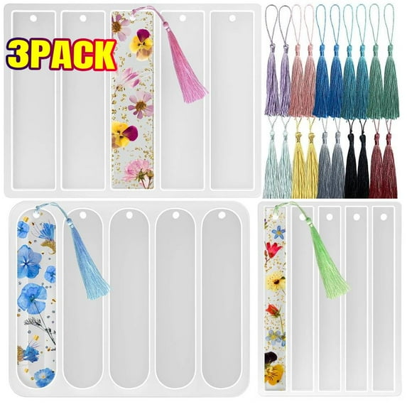 3 PACK Shiny Bookmarks Silicone Mold with 20 Pcs Tassels, Bookmark ...
