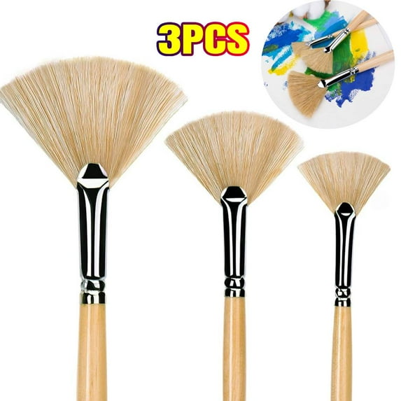 3 PACK Single Hog Bristle Fan Brush, Natural Wood Handle Stiff Bristle ...