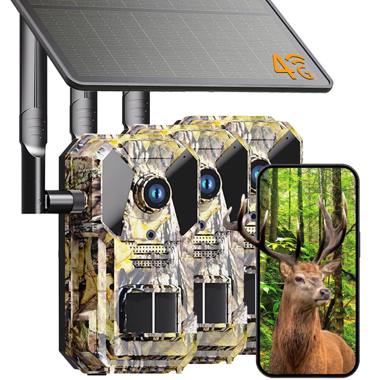 3 PACK Solar Trail Camera, 4G Cellular Hunting Camera, 2K Video, Motion ...