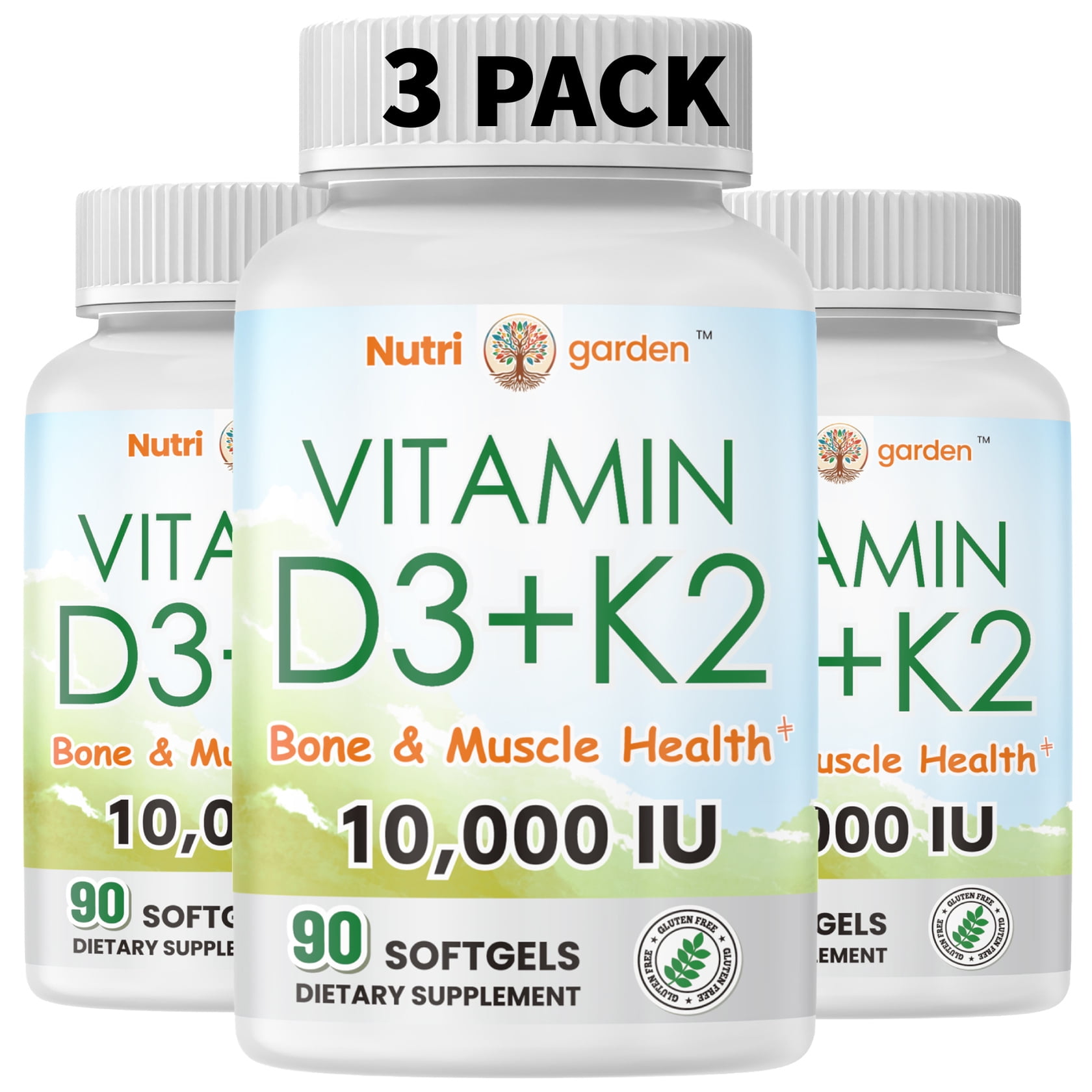 (3 PACK) Vitamin D3 K2 10000 iu & 200 mcg - Vitamin D with MK7 Vitamin ...