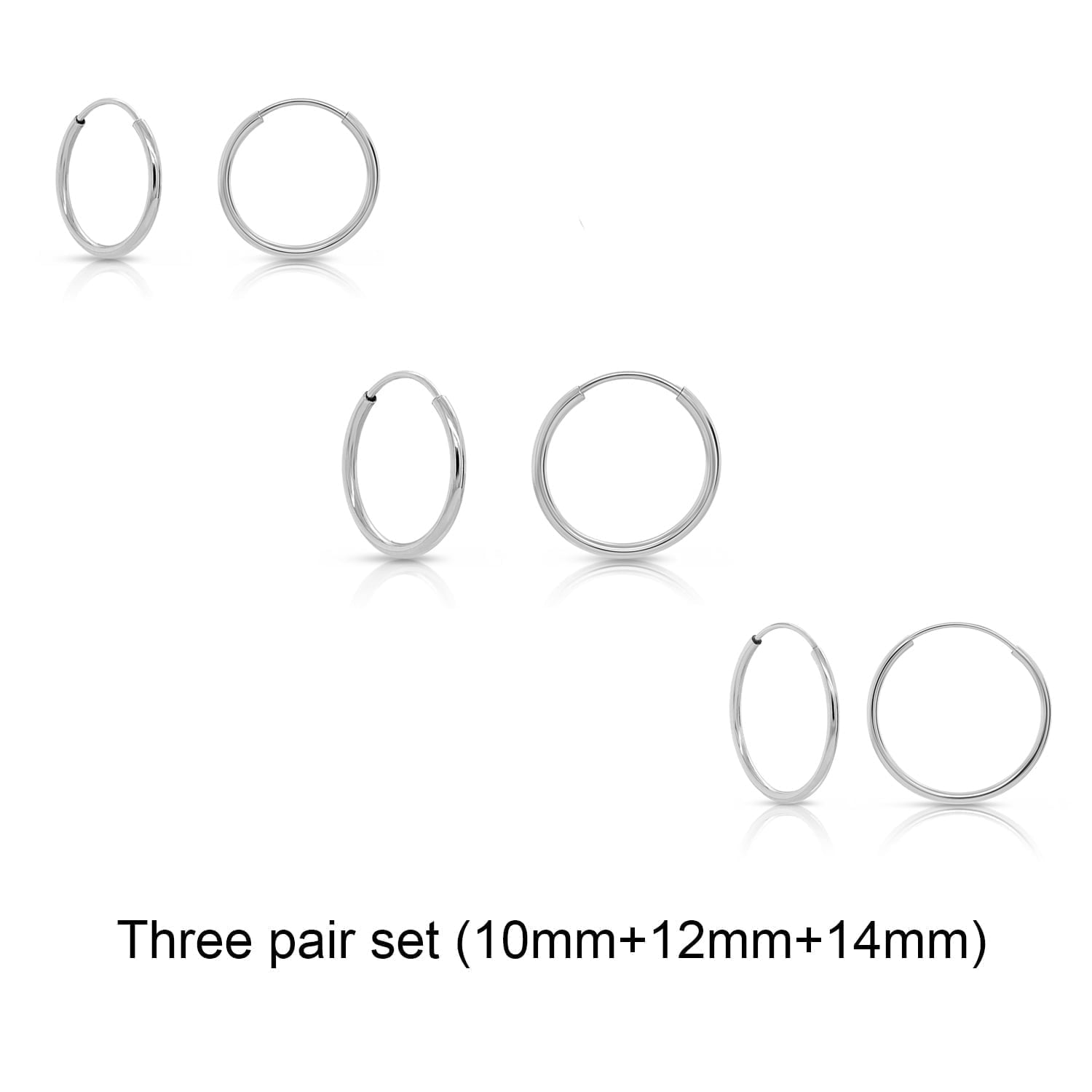 Tilo Jewelry 14K White Gold 3 Pair Set of Endless Hoop Earrings (10mm ...