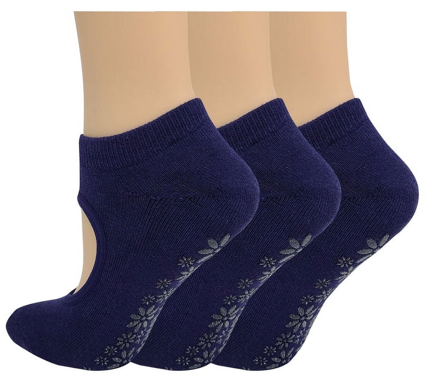 3 PAIRS DIFFERENT TOUCH Navy Color Non-Slip Yoga Pilates Cotton Socks ...
