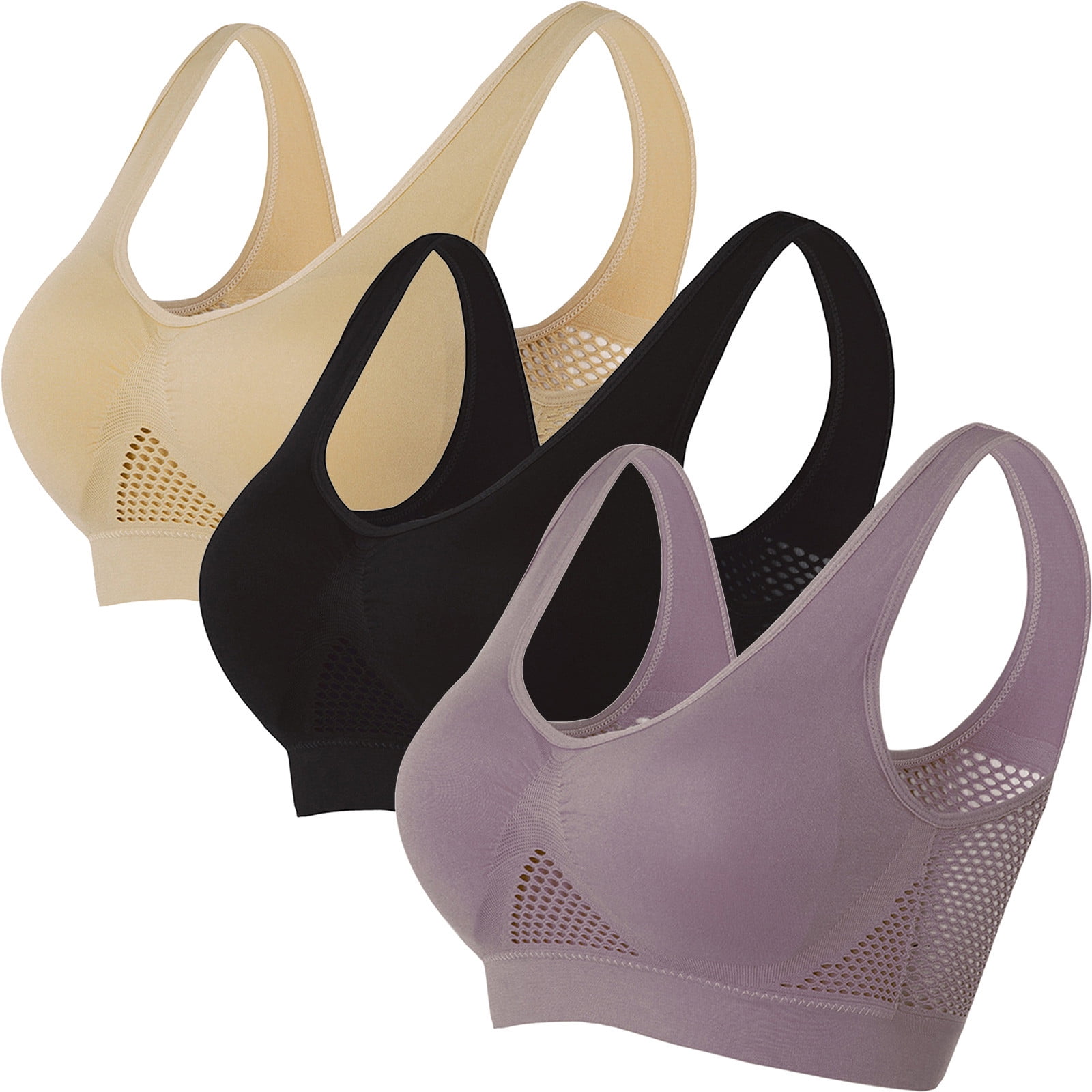3 PC Breathable Cool Liftup Air Bra, 2024 New Large Size Yoga Bras Mesh ...