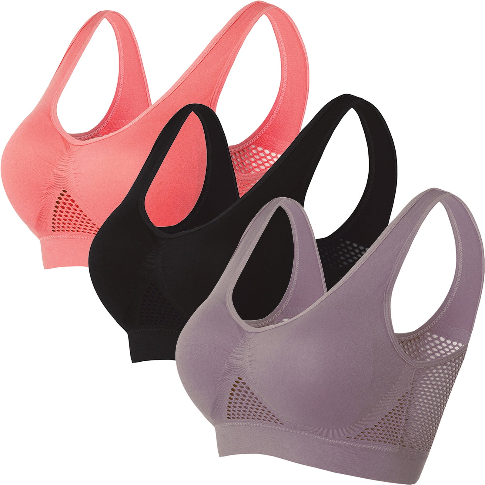 3 PC Breathable Cool Liftup Air Bra, 2024 New Large Size Yoga Bras Mesh ...