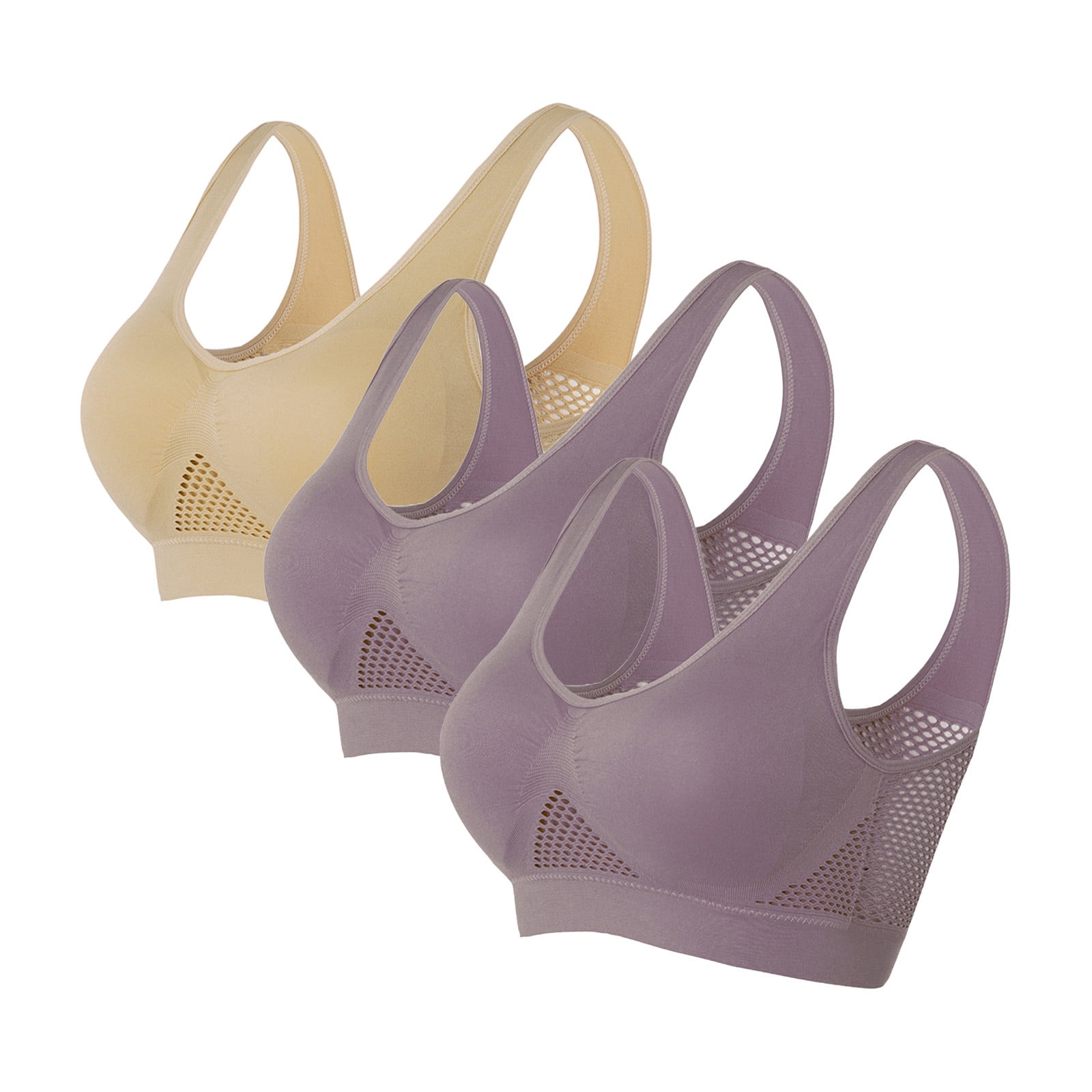 3 PC Breathable Cool Liftup Air Bra, Large Size Yoga Bras Mesh Wirefree ...
