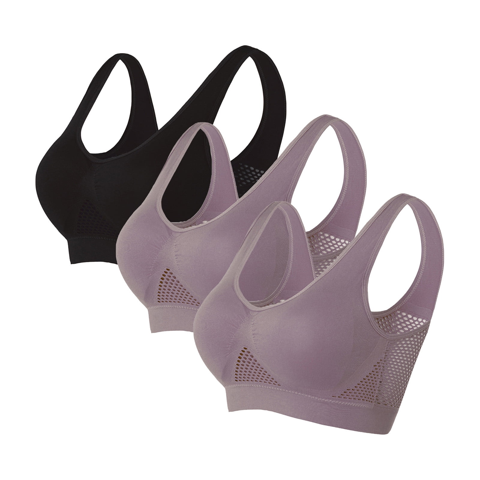 3 PC Breathable Cool Liftup Air Bra, Large Size Yoga Bras Mesh Wirefree ...