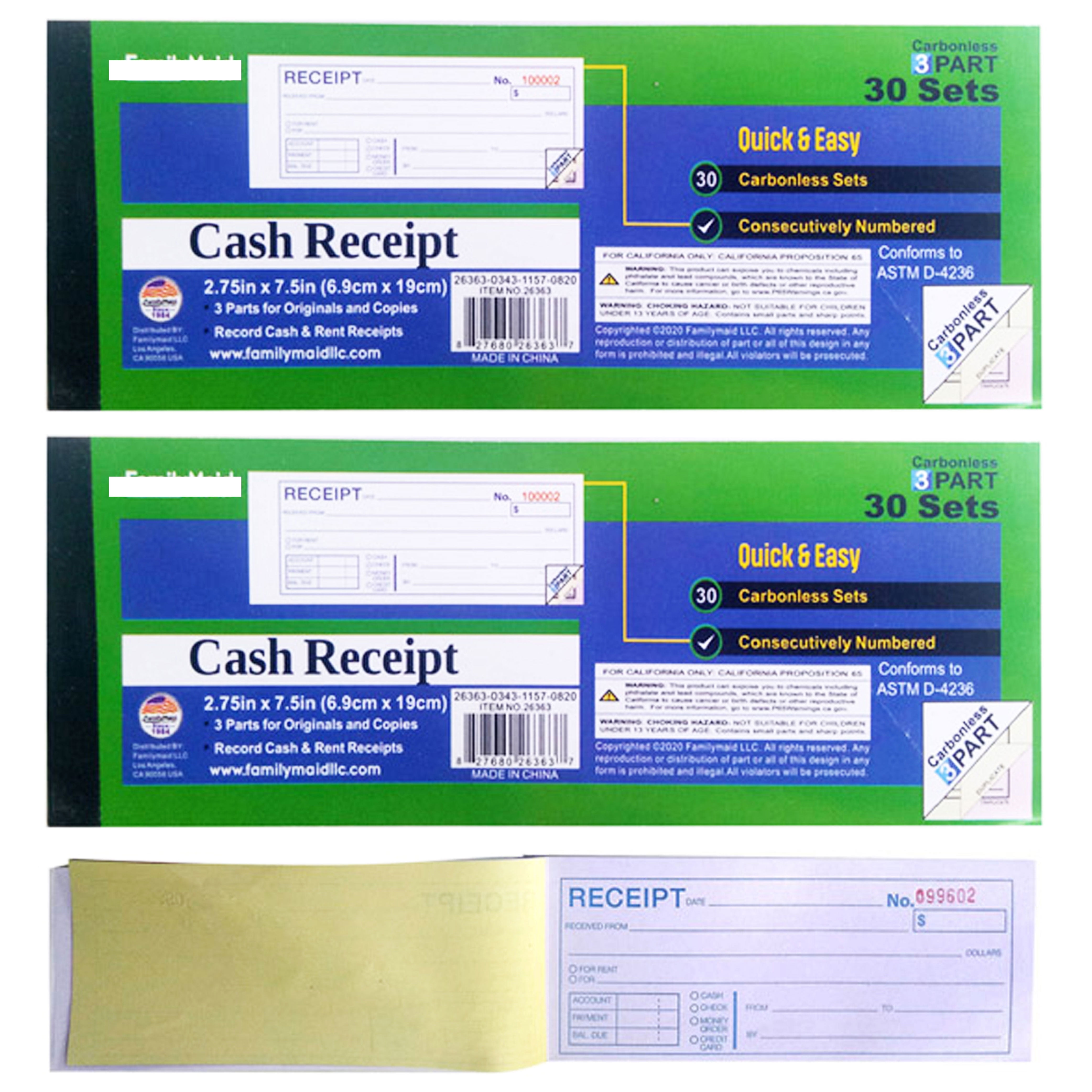 3 PC Carbonless Cash Receipt Book 3 Part 30 Sets Rent Record Invoice 2. ...