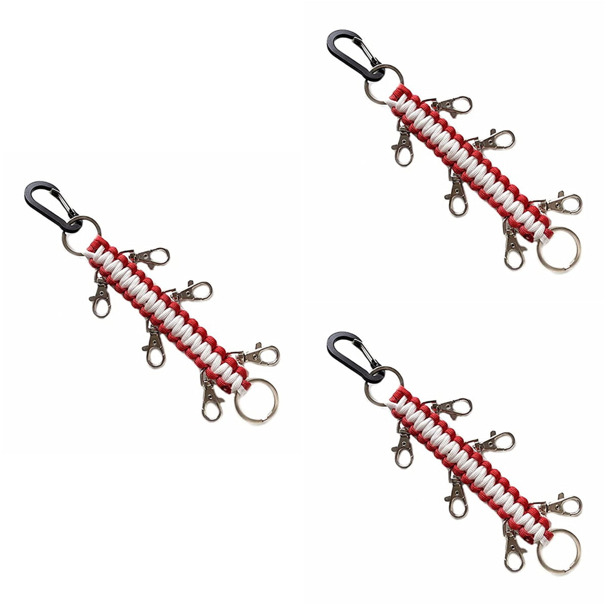 3 PC Climbing Carabiner Key Chain Fob Various Rope Ring Holder ...