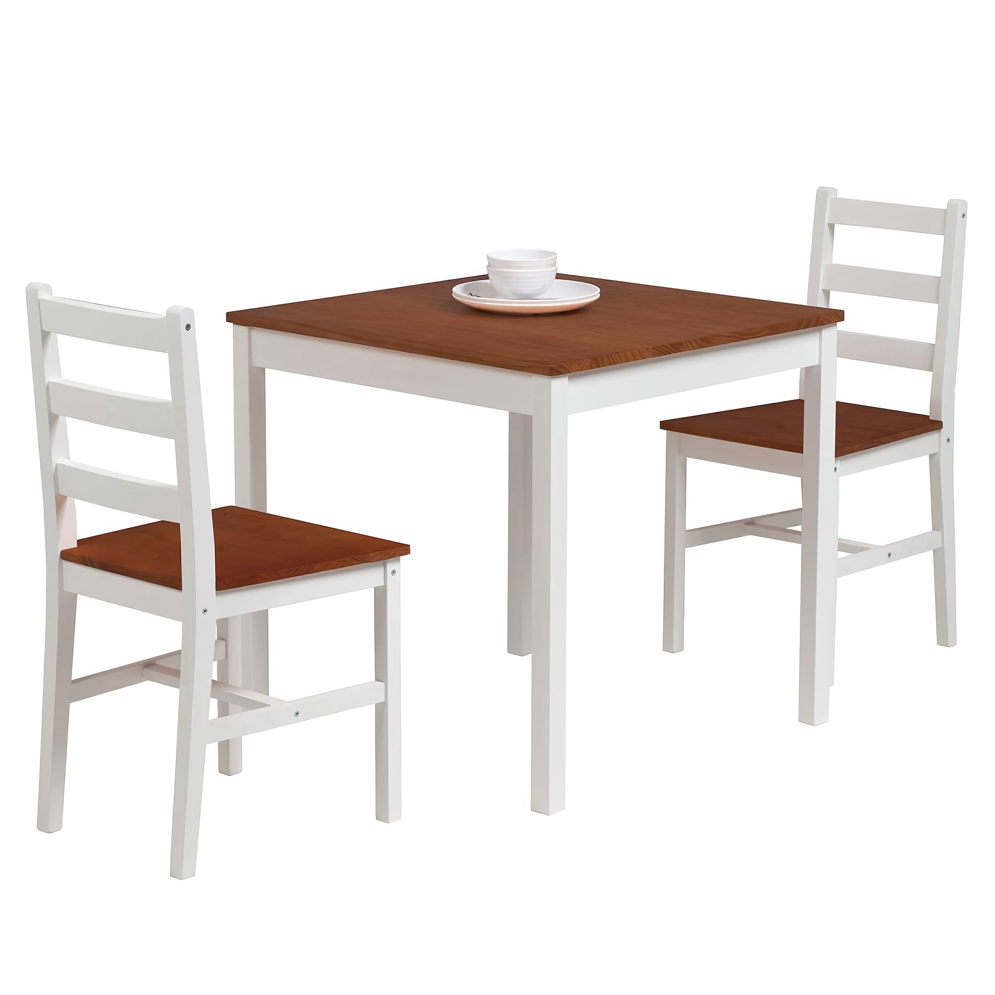 3 PC Dining Table Set, Wooden Kitchen Table Set with 2 Chairs for Home ...
