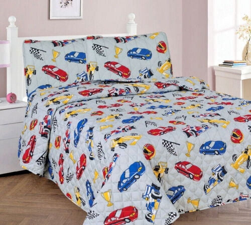 SAMIMPORT 2011 3 Piece Multicolor Car Print Quilt Bedding Set, Full ...