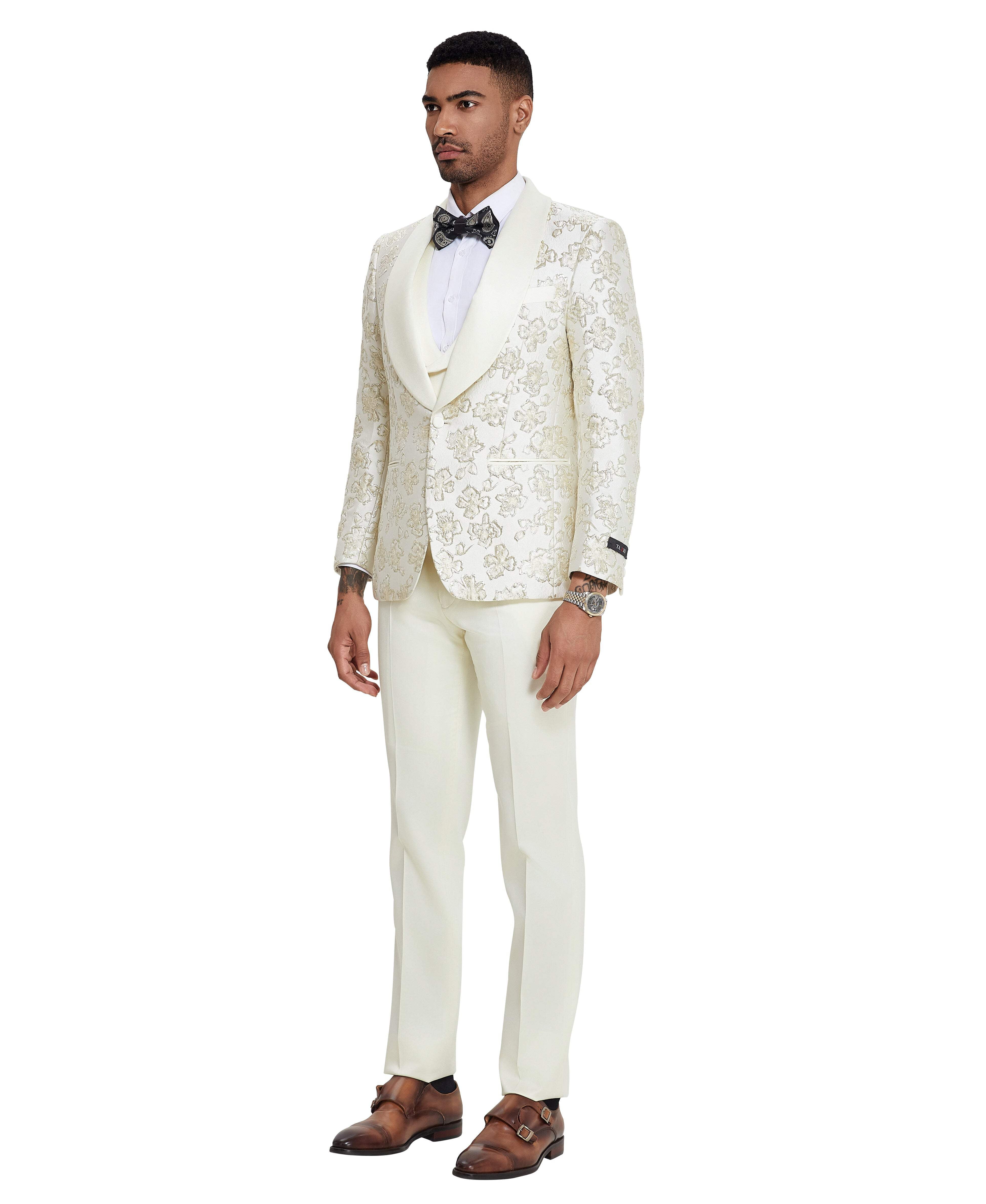 3 PC Floral Satin Shawl Collar Double Breasted Suit - Walmart.com