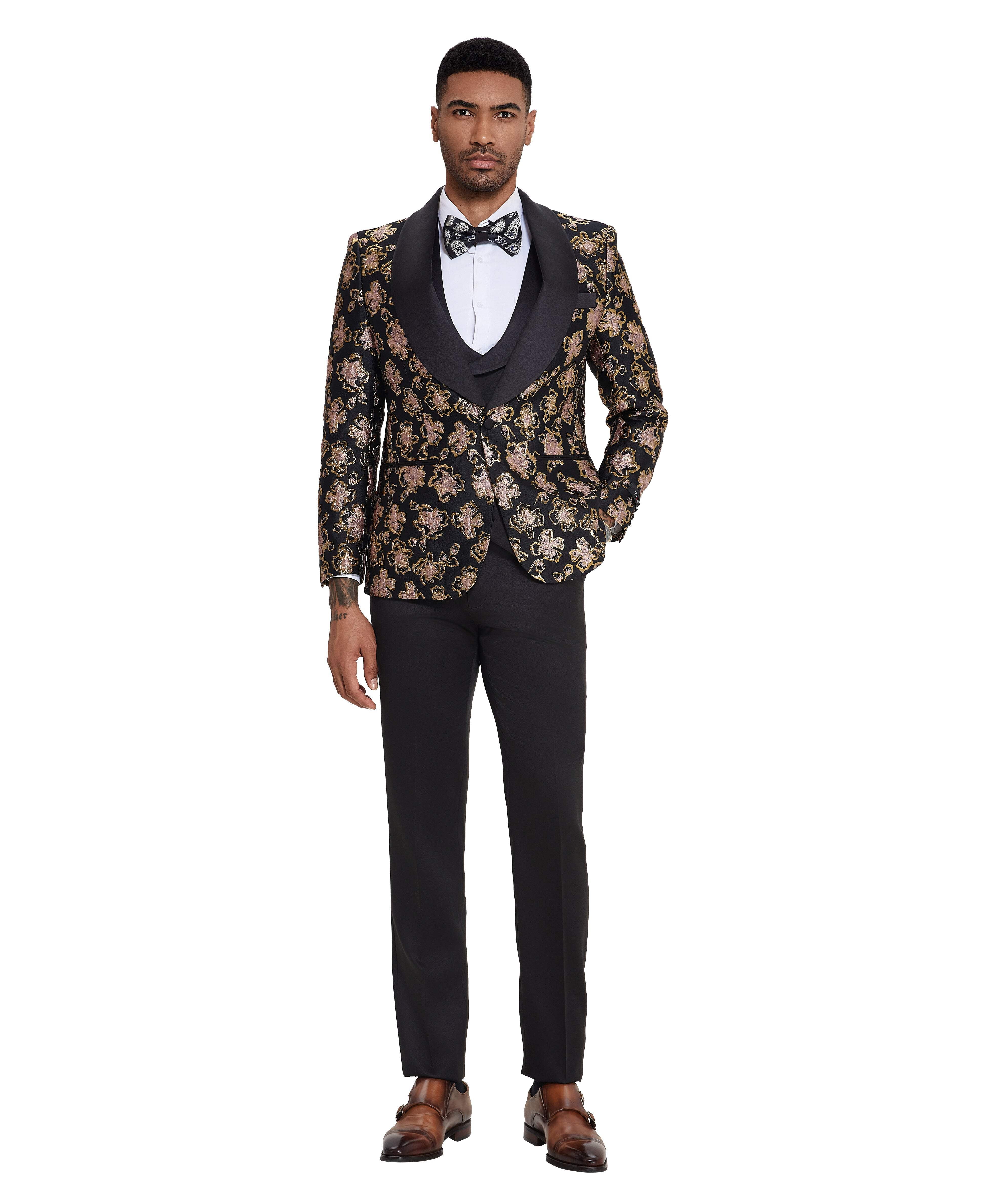 3 PC Floral Satin Shawl Collar Double Breasted Suit - Walmart.com