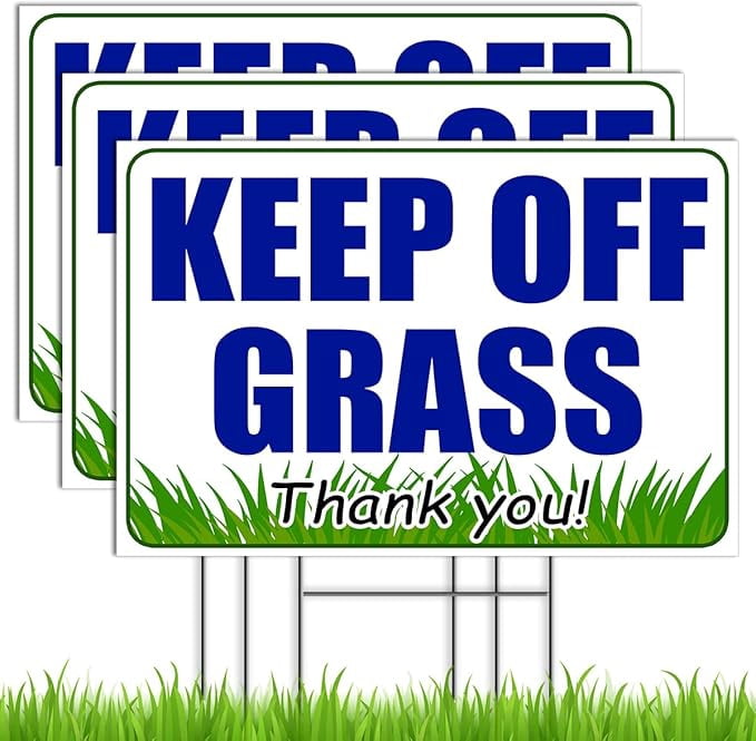 3 PC Keep Off Grass Sign with Stake - 8 x 12 Double Sided Coroplast Do ...