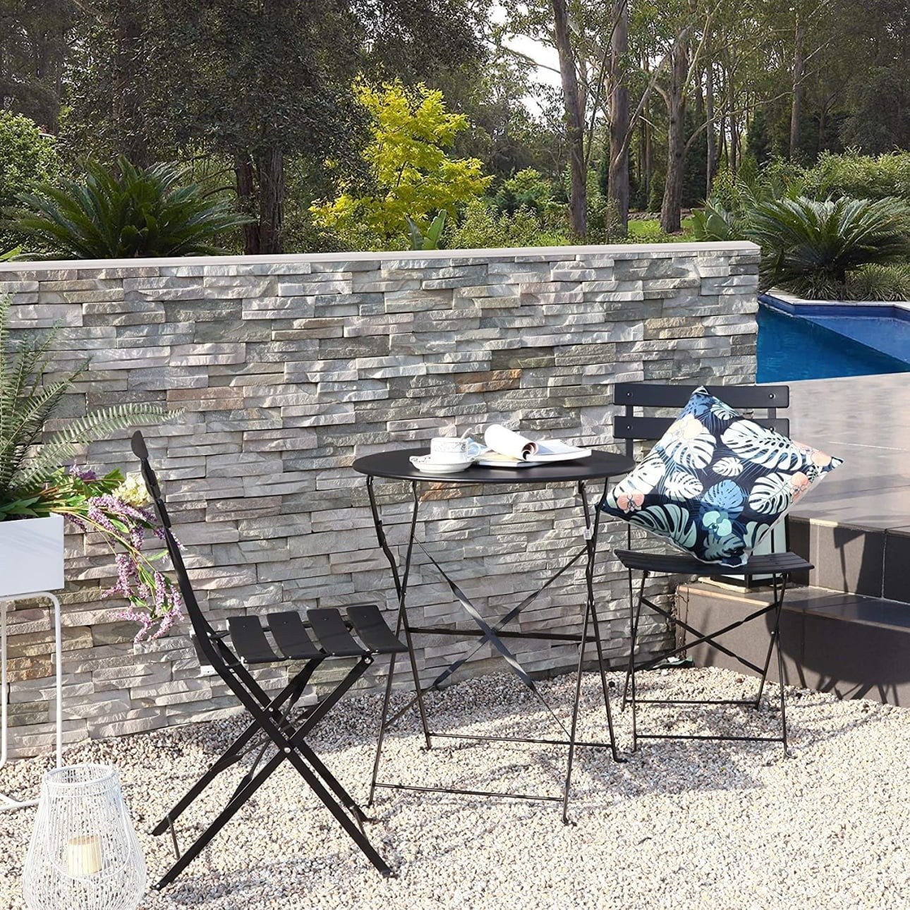 3 PC Modern Patio Bistro Set, Steel Folding Bistro Set with 2 Chairs ...
