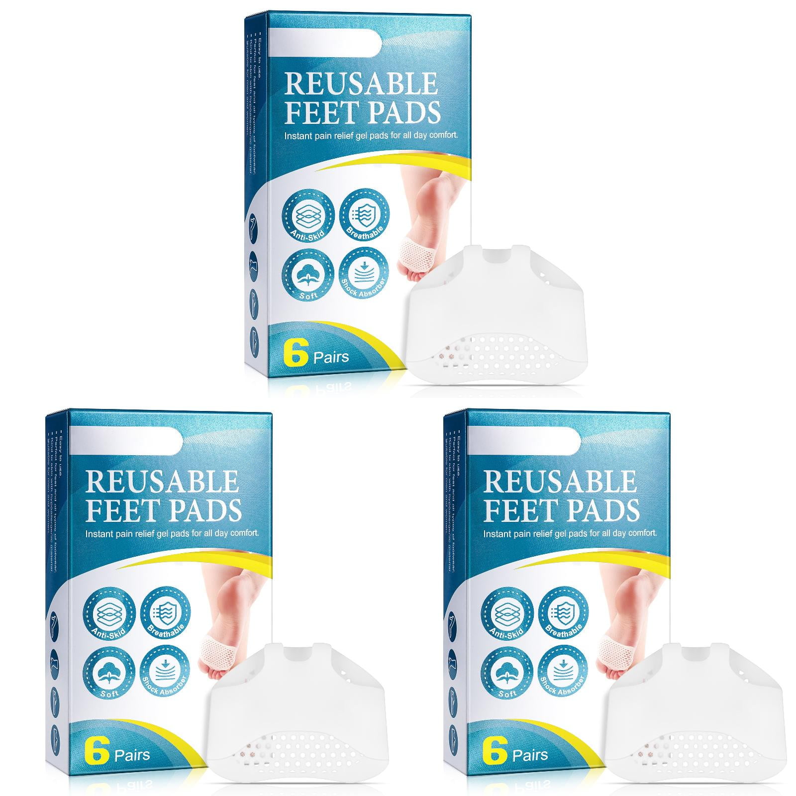 3 PC Reusable Feet Pads-Non-slip, Breathable Silicone Women's Forefoot ...
