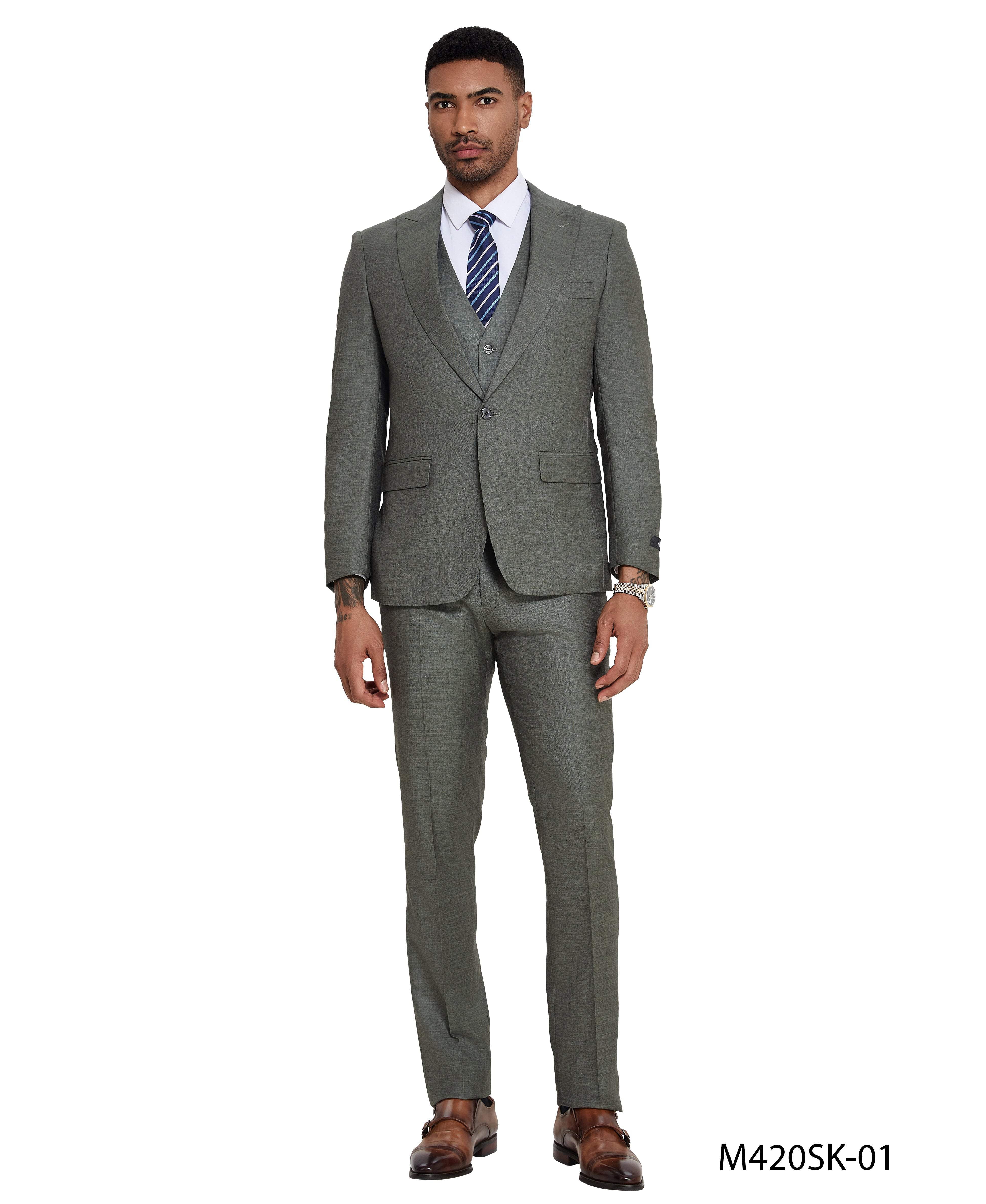 3 PC Solid Textured Peak Lapel Suit - Walmart.com