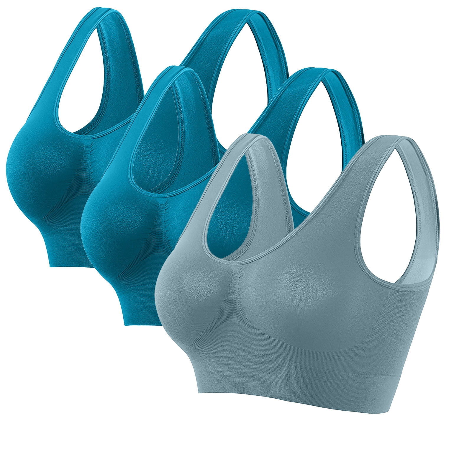 3 PC Sport Bra Light Support Seamless Comfort Bras Solid Color Yoga Bra ...
