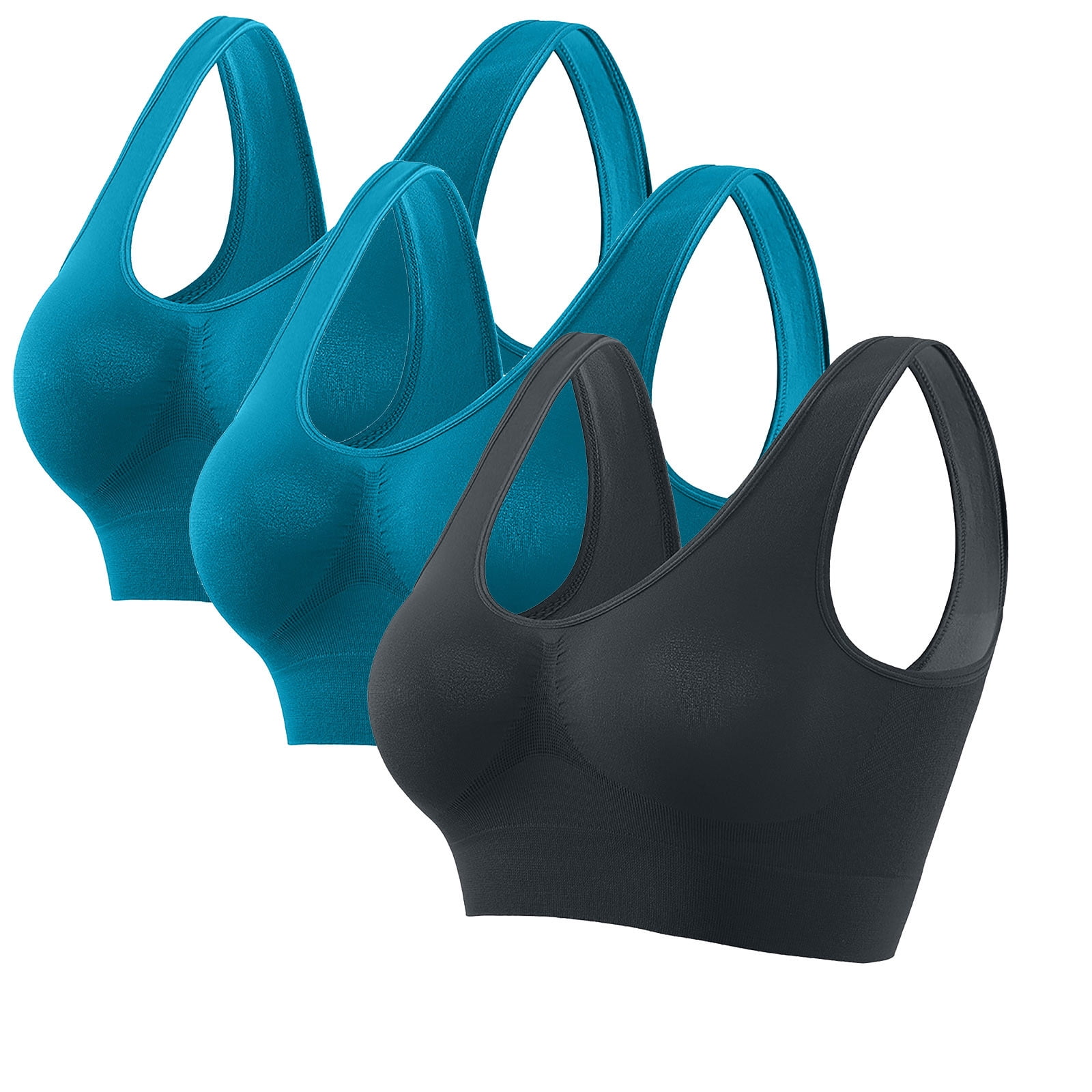 3 PC Sport Bra Light Support Seamless Comfort Bras Solid Color Yoga Bra ...
