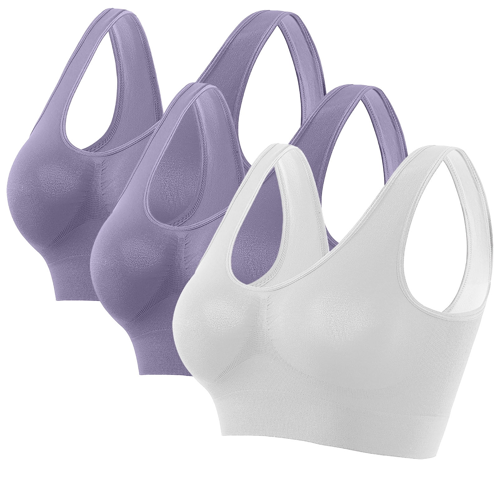 3 PC Sport Bra Light Support Seamless Comfort Bras Solid Color Yoga Bra ...