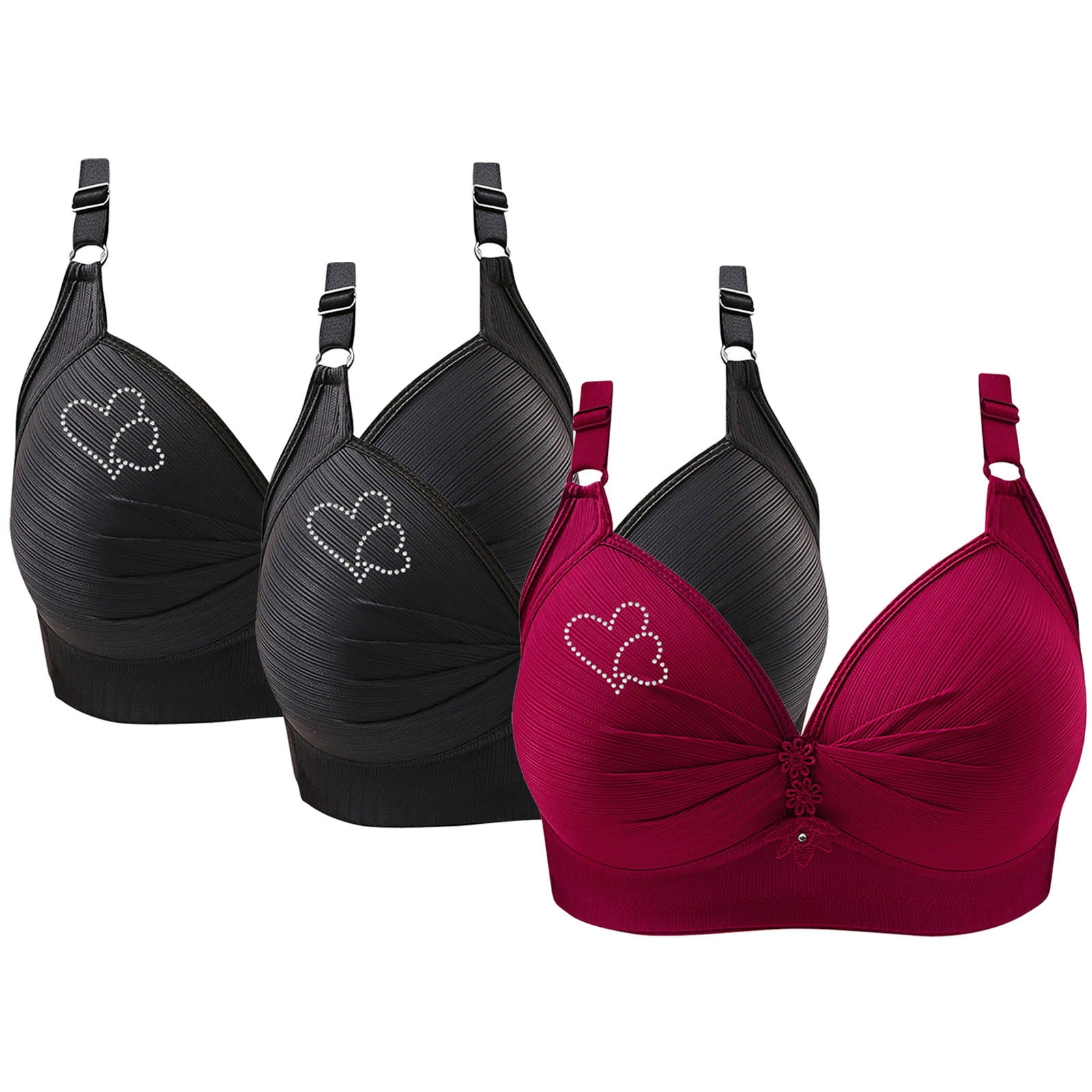 3 PC Women's Push Up Wireless Bra Comfort Support No Underwire Bras ...