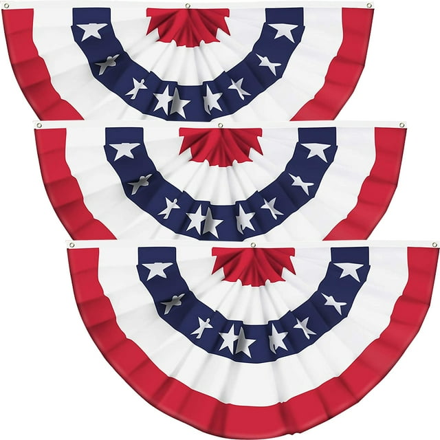 3 PCS 1.5 x 3 FT American Pleated Fan Flags, Jumbo Patriotic Half Fan ...