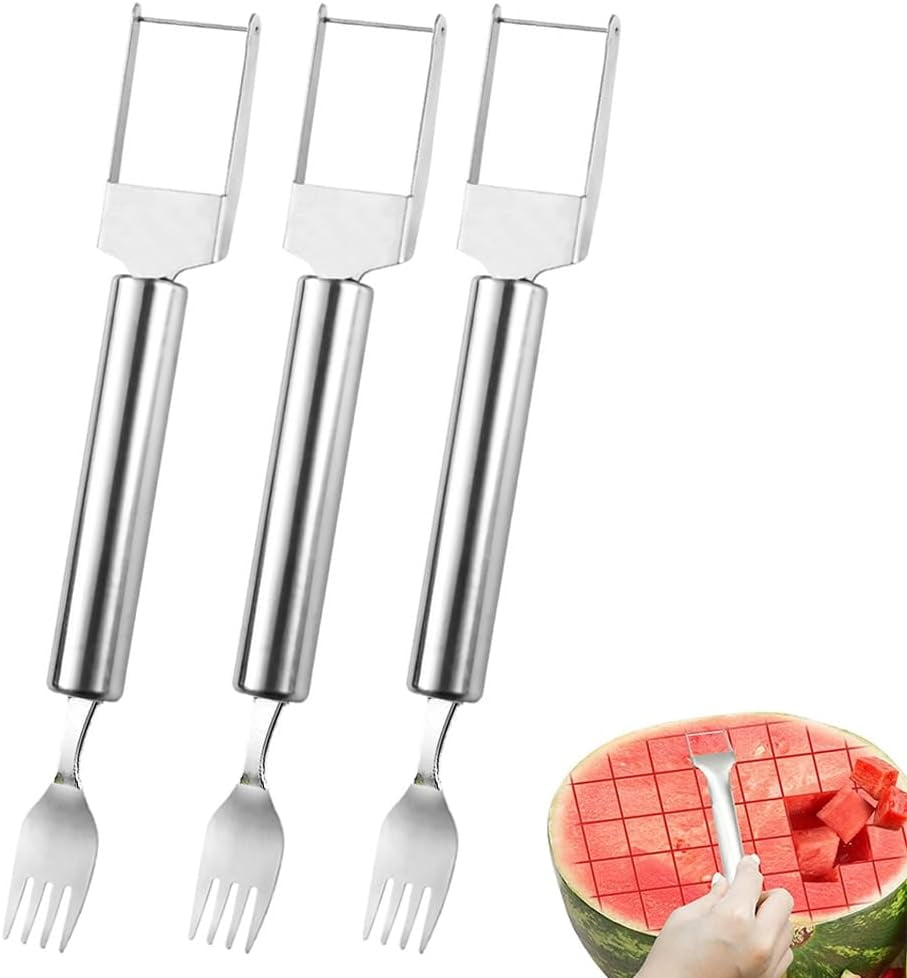 3 PCS 2-in-1 Watermelon Fork Slicer, Stainless Steel Fruit Forks Slicer ...