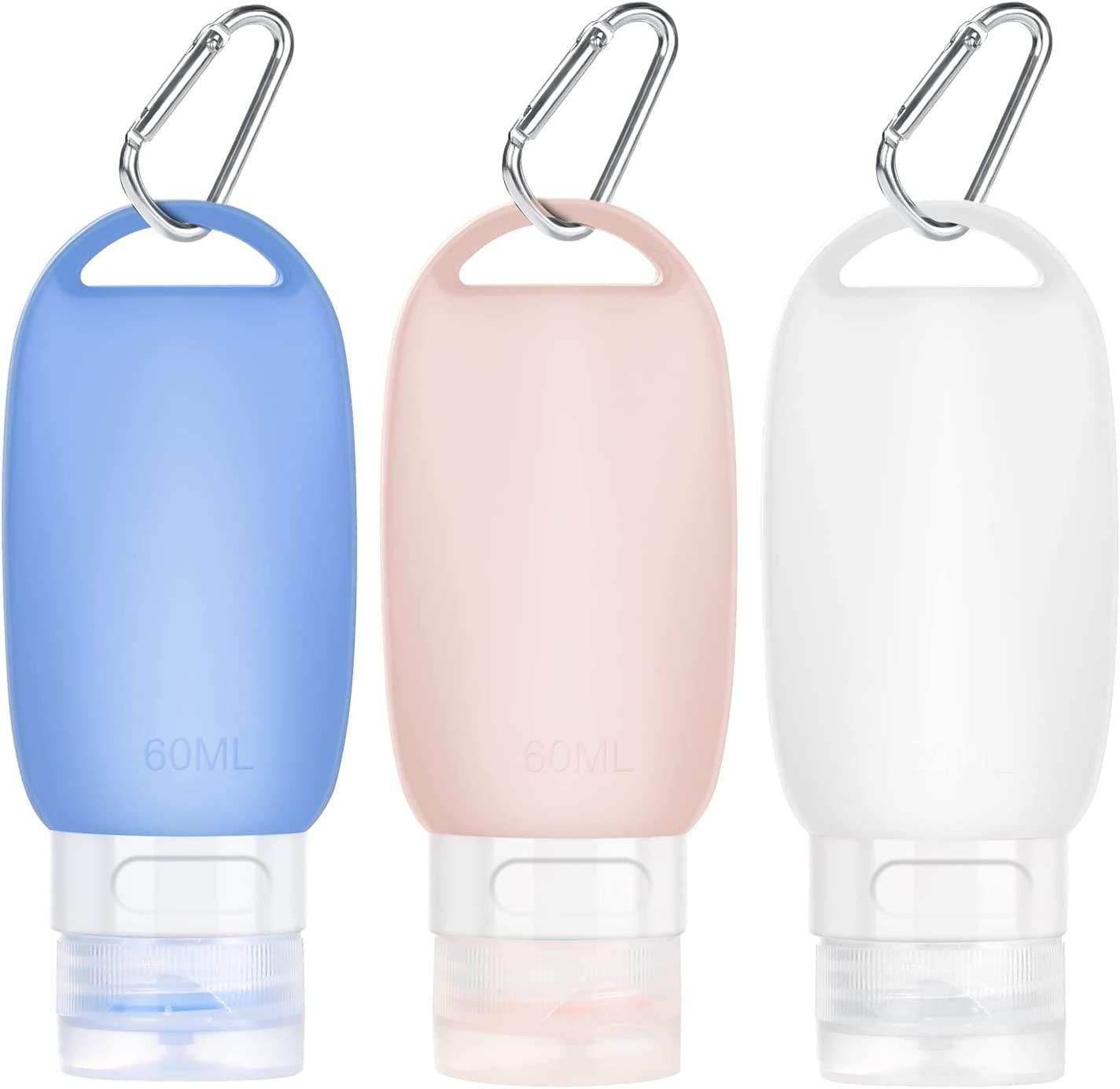 3 PCS 60ml Silicone Travel Bottles with Clips, Leak Proof Refillable ...