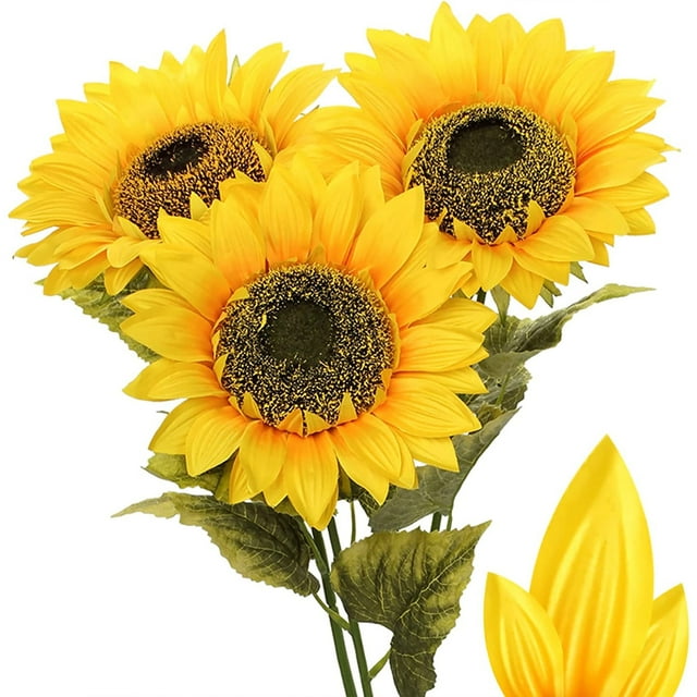 3 PCS Large 9" Artificial Sunflowers Full Bloom Long Stem 33" Tall ...