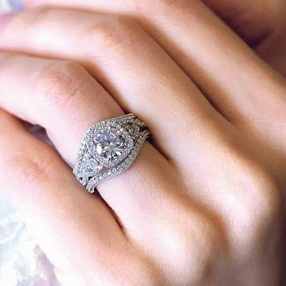 3 PCS 925 Sterling Silver Stackable Engagement Rings Set Cubic Zirconia ...