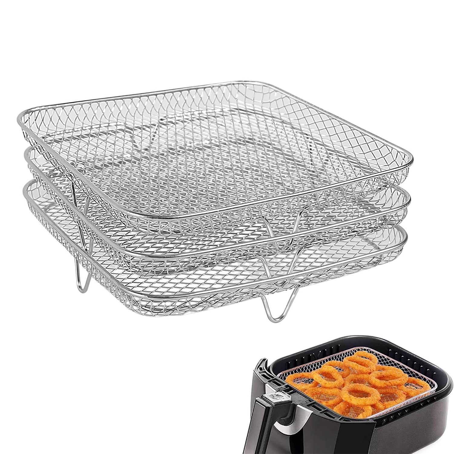 3 PCS Air Fryer Rack, 8 Inch Air Fryer Rack Square, Tower Stackable ...